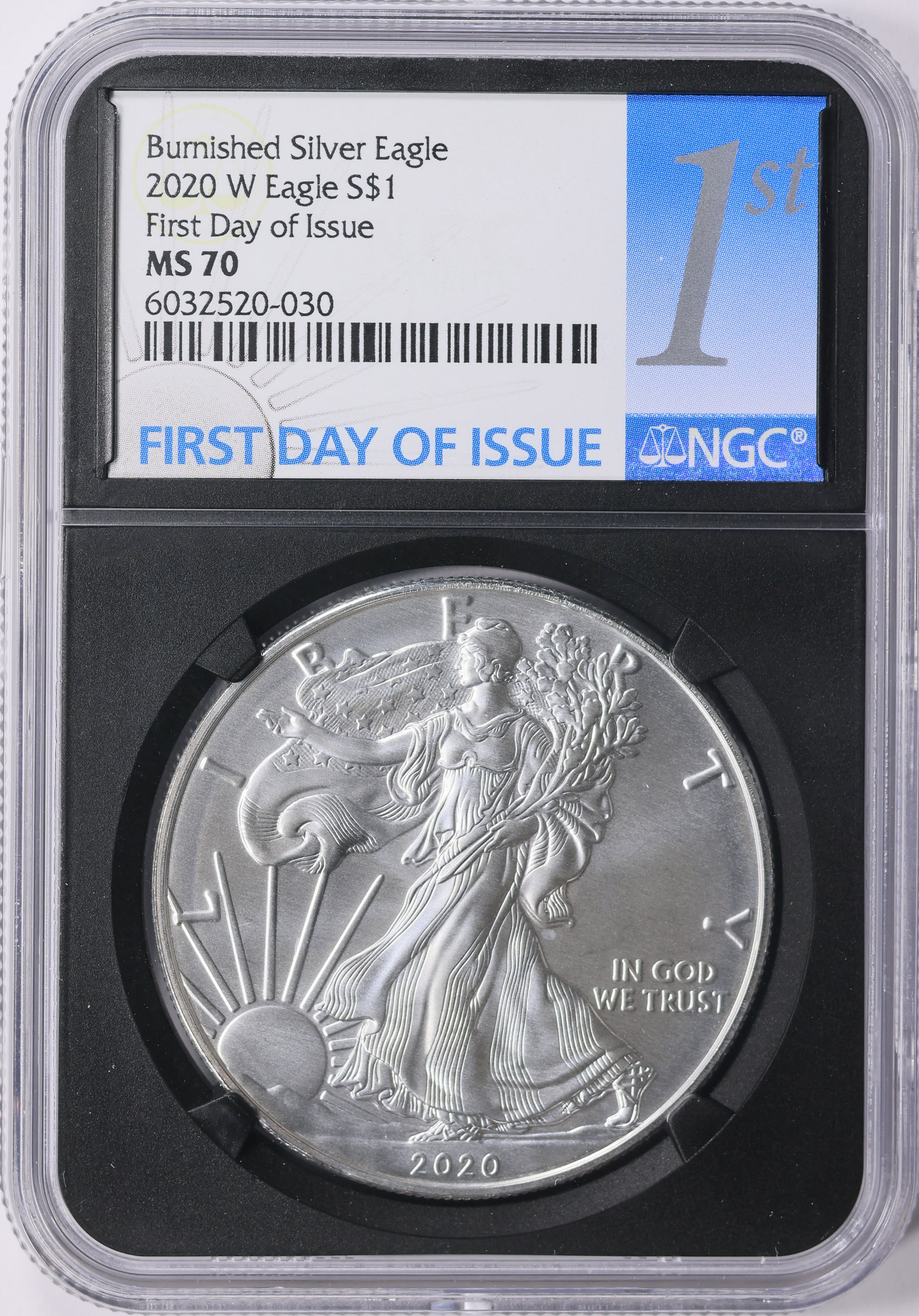 2020-W $1 Silver Eagle First Day of Issue Burnished NGC MS-70 (Black Retro Holder) (Item 1796982 ...