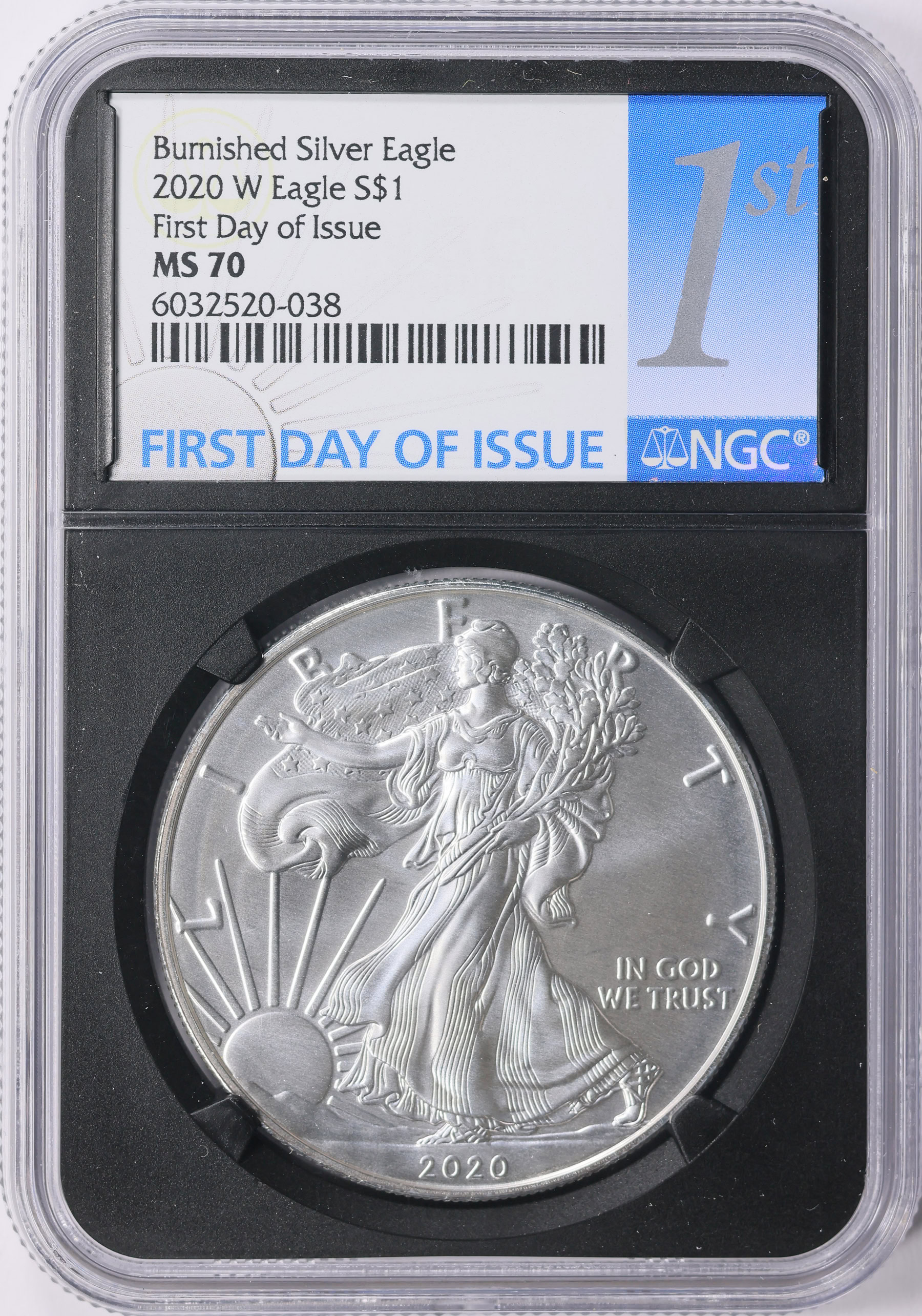 2020-W $1 Silver Eagle First Day of Issue Burnished NGC MS-70 (Black Retro Holder) (Item 1796983 ...