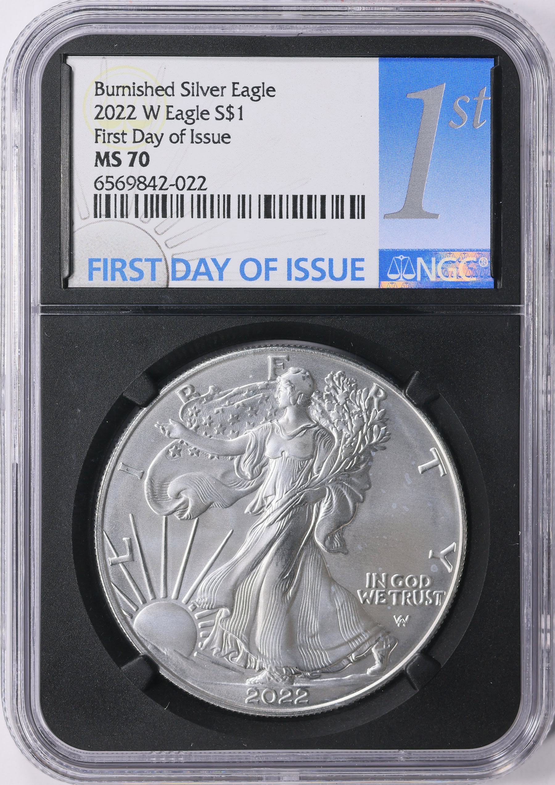 2022-W $1 Silver Eagle Burnished First Day of Issue NGC MS-70 (Black Retro Holder) (Item 1796987 ...