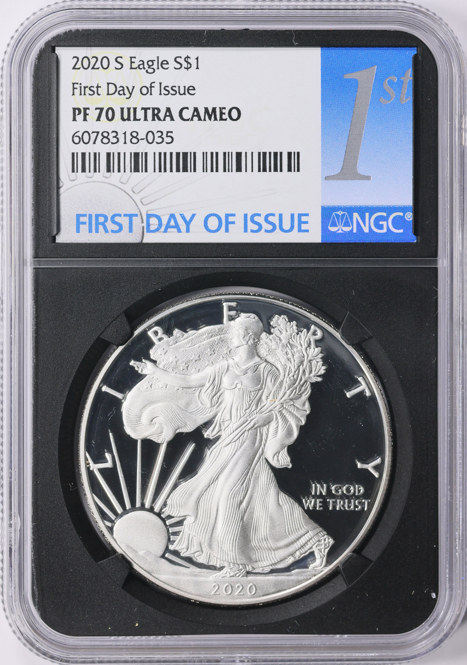 2020-S $1 Silver Eagle First Day of Issue NGC Proof-70 UC (Black Retro Holder) (Item 1796992 ...