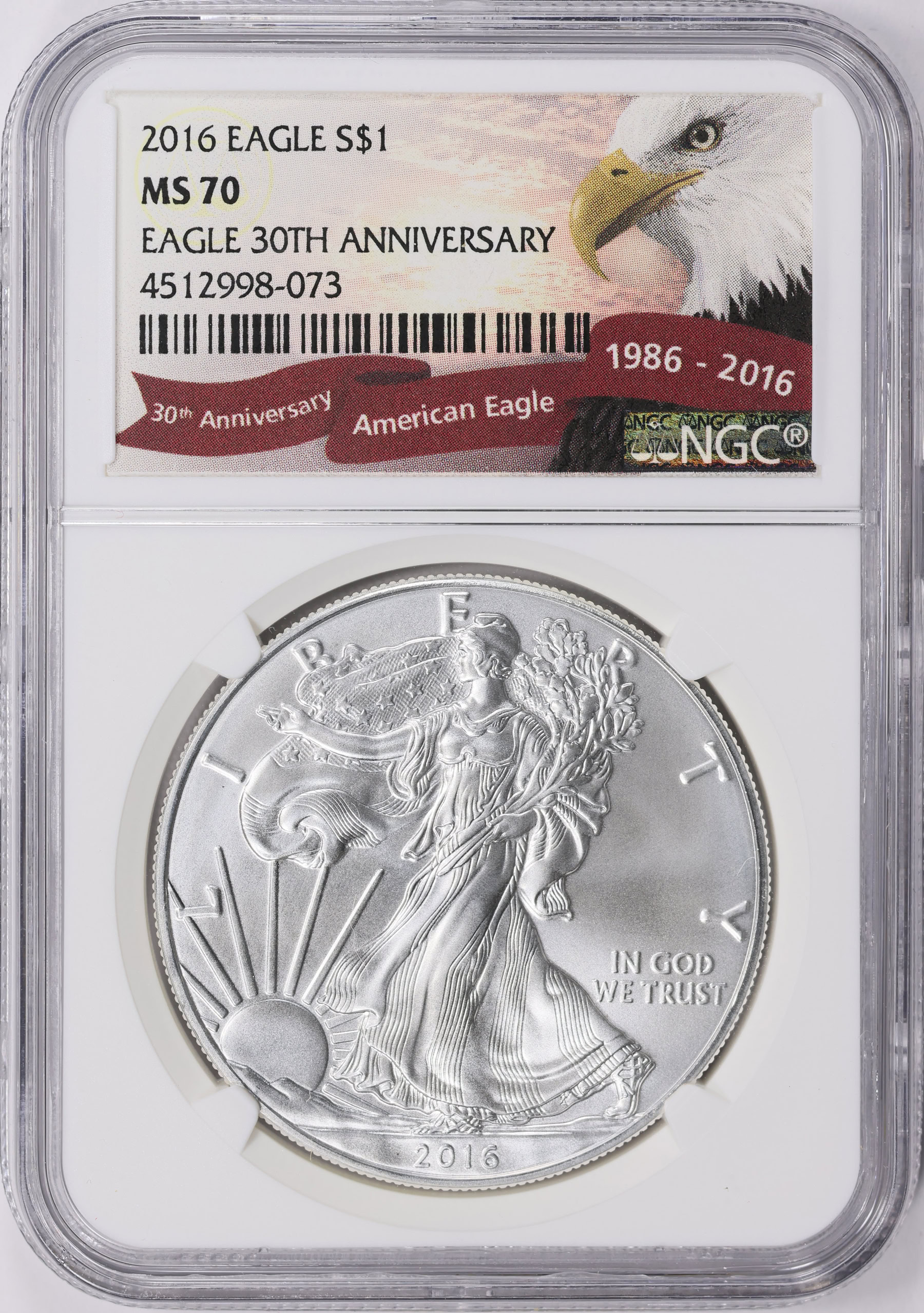 2016 $1 Silver Eagle 30th Anniversary NGC MS-70 (Eagle Label) (Item 1797010) | GreatCollections ...