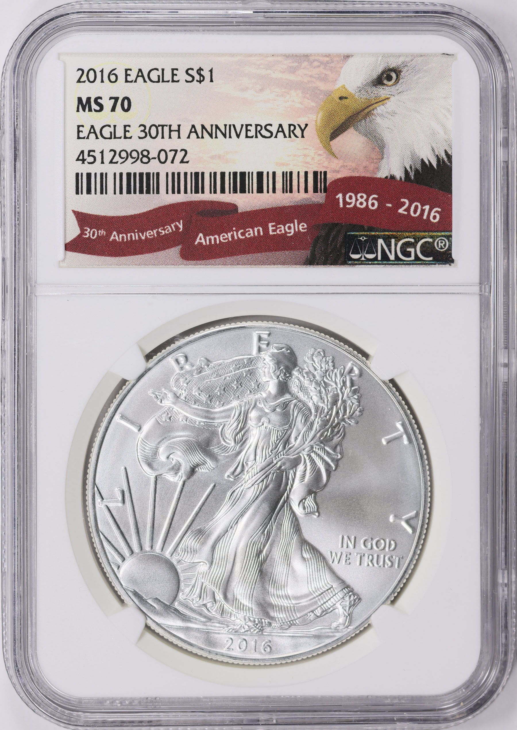 2016 $1 Silver Eagle 30th Anniversary NGC MS-70 (Eagle Label) (Item 1797011) | GreatCollections ...