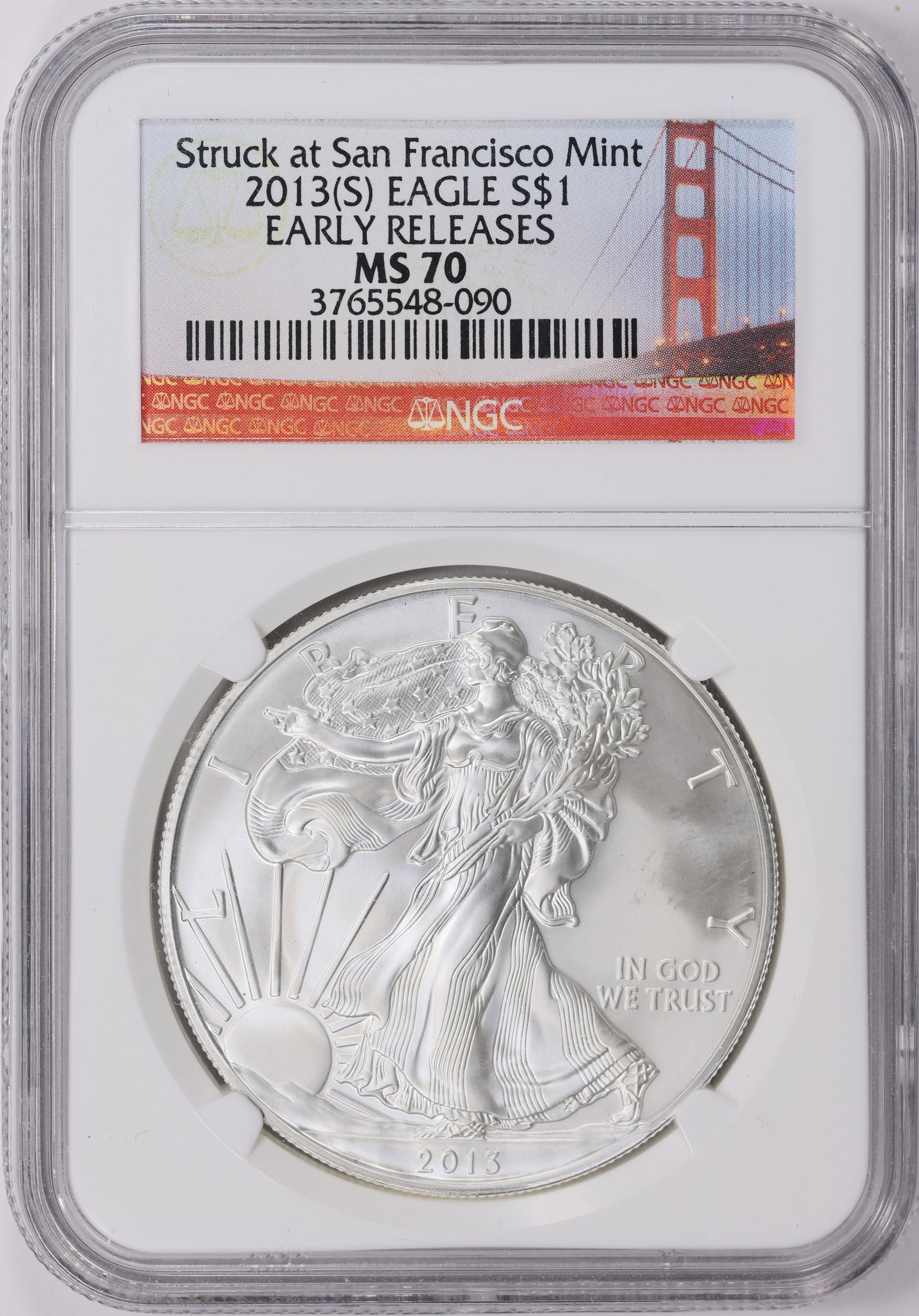 2013-(S) $1 Silver Eagle Early Releases Struck at San Francisco NGC MS-70 (Golden Gate Bridge ...