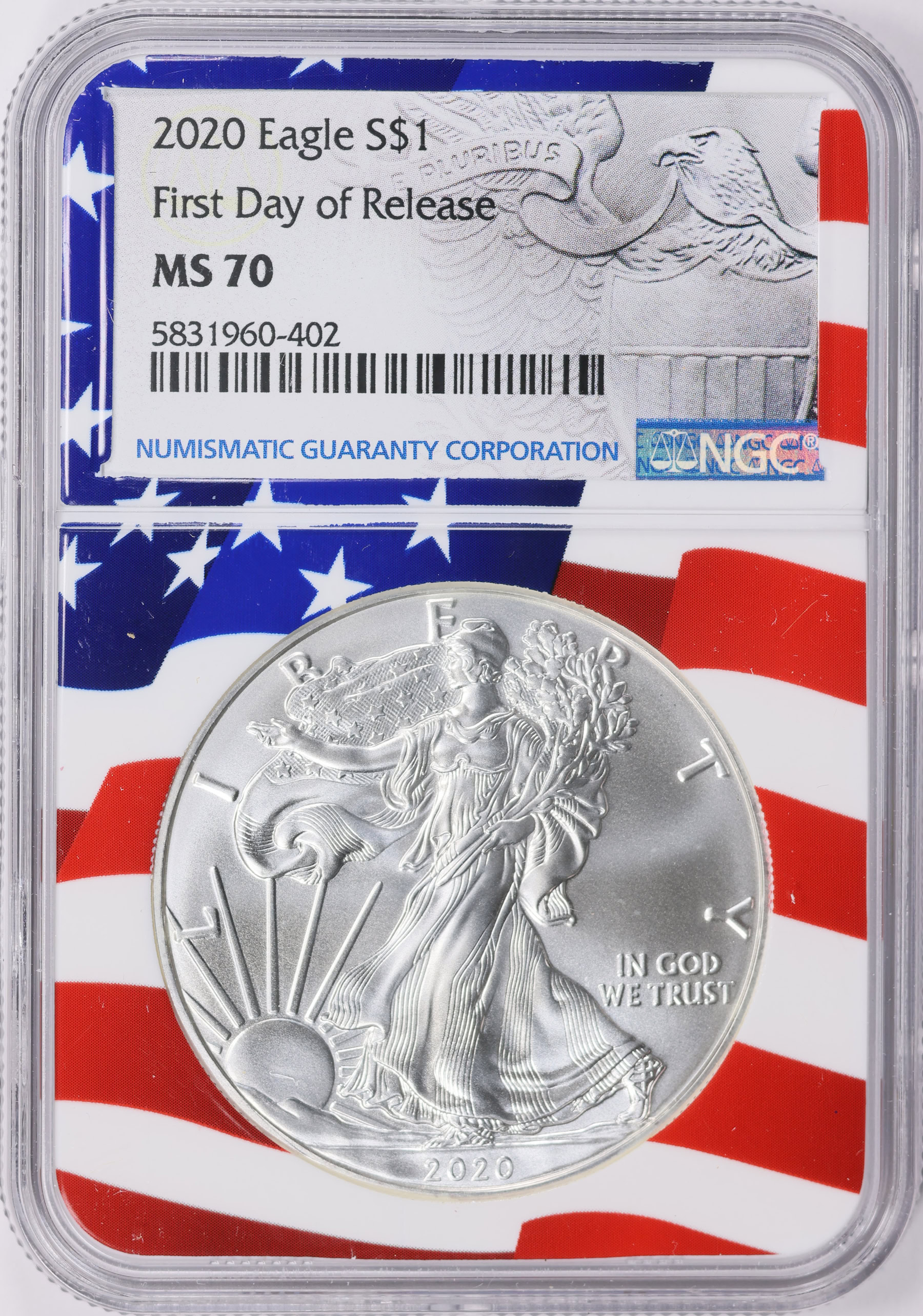 2020 $1 Silver Eagle First Day of Release NGC MS-70 (US Flag Frame Holder) (Item 1797029 ...