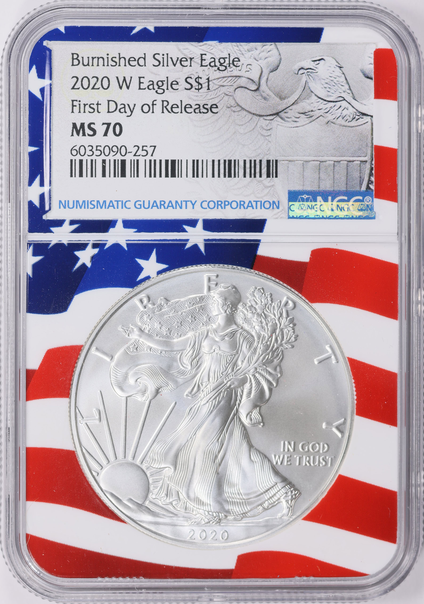 2020-W $1 Silver Eagle First Day of Release Burnished NGC MS-70 (US Flag Frame Holder) (Item ...