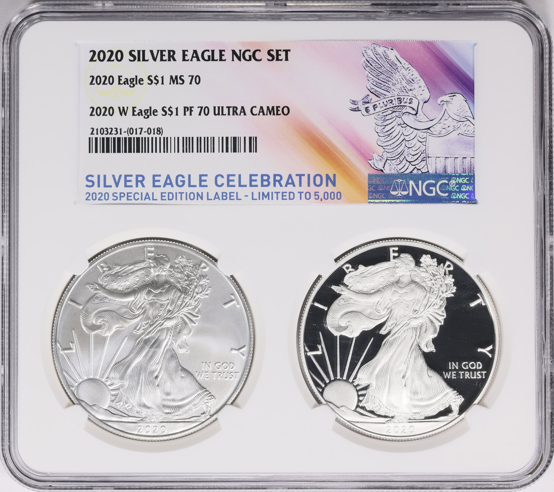 2020-W and 2020 $1 Silver Eagle NGC Proof-70 UC/MS-70 (2 Coins, MultiCoin Holder) (Item 1797047 ...