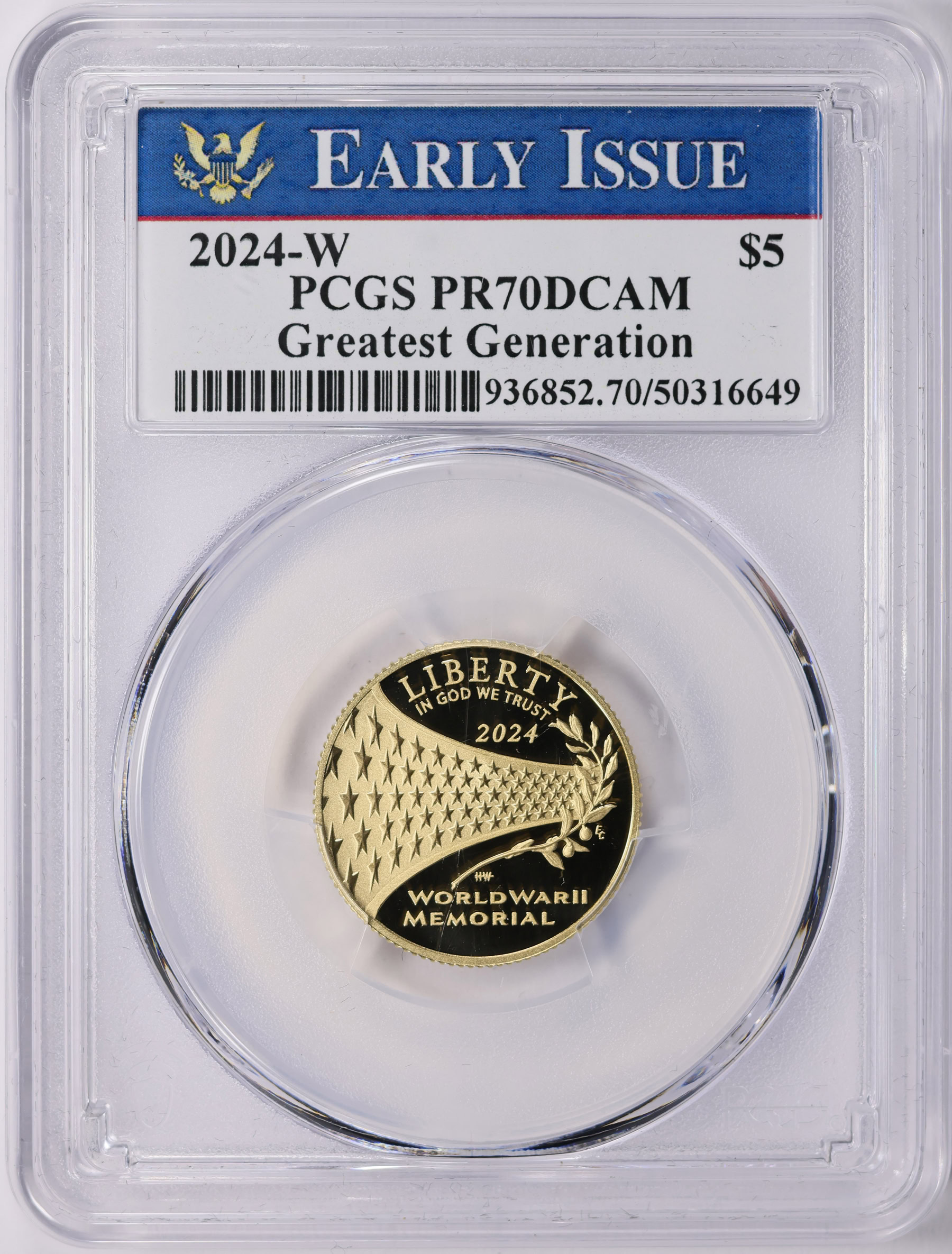2024-W Gold $5 Greatest Generation Early Issue PCGS Proof-70 DCAM ...