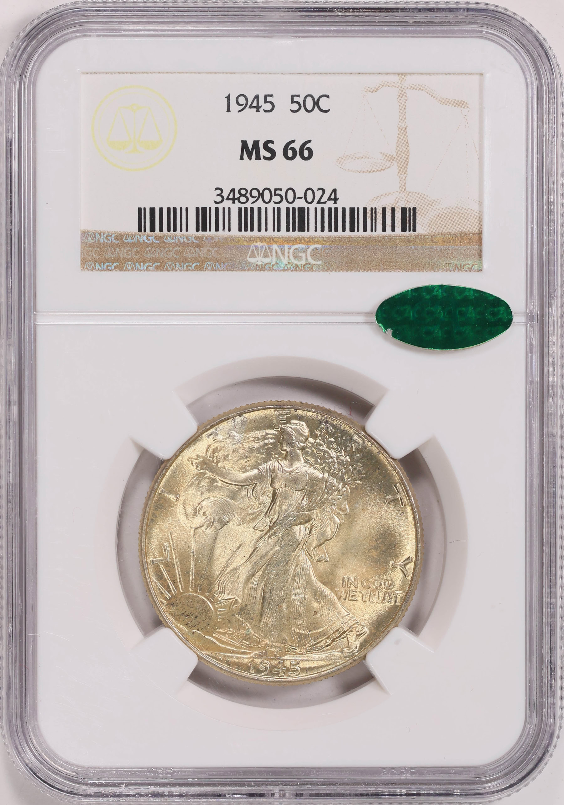 1945 Walking Liberty Half Dollar NGC MS-66 (CAC Green) (Item 1797059) | GreatCollections Coin ...