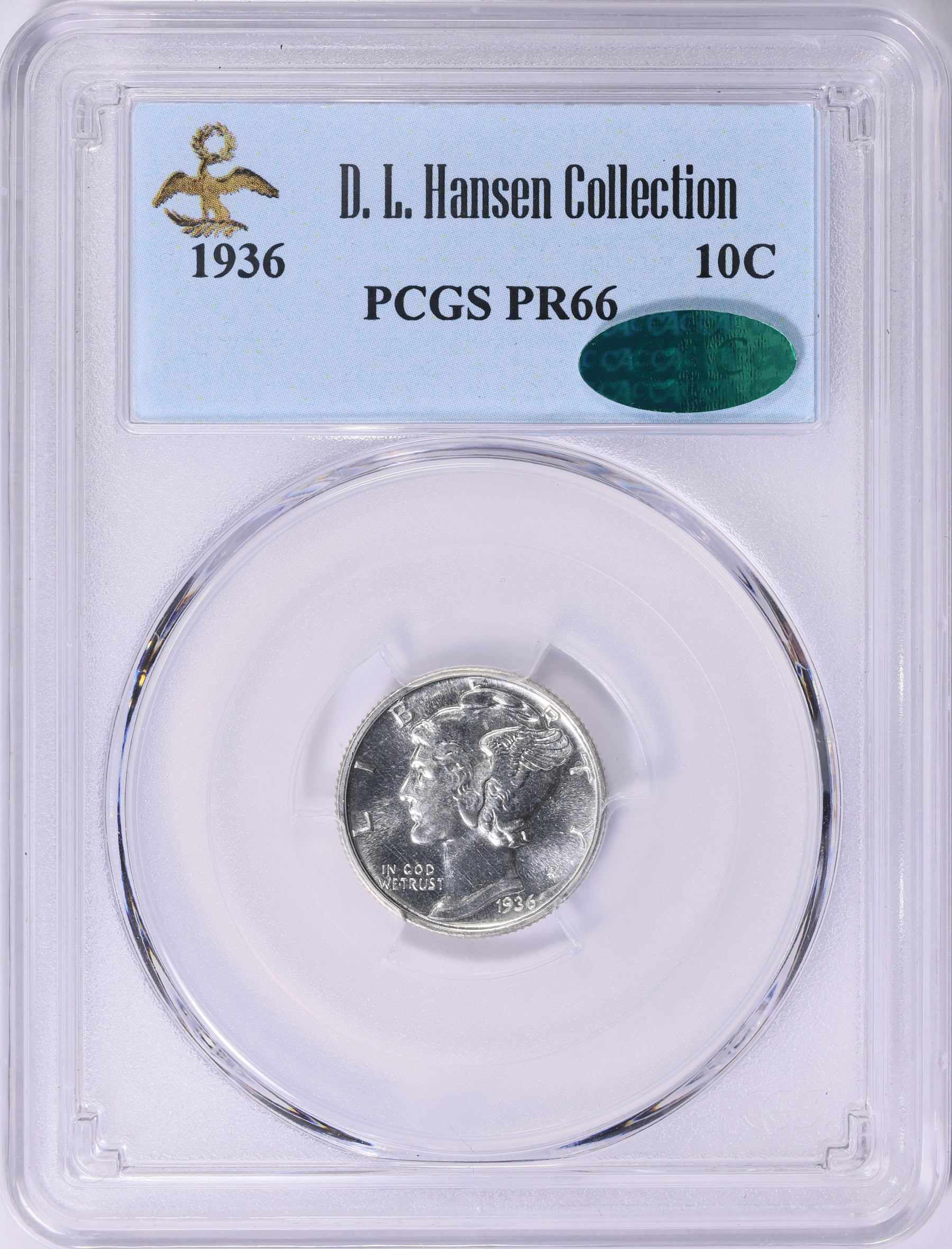 1936 Mercury Dime PCGS Proof-66 (CAC Green) (D.L. Hansen Collection ...