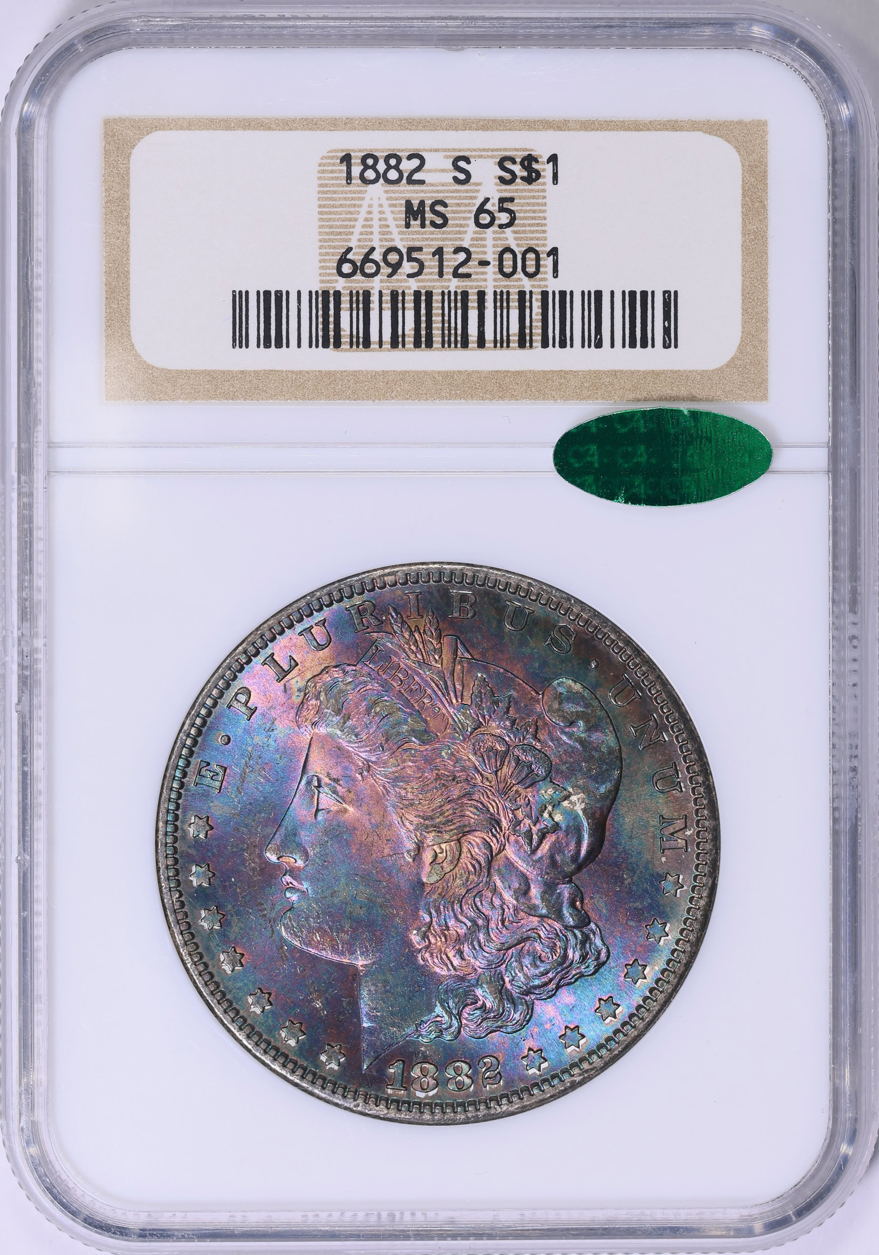 1882-S Morgan Silver Dollar NGC MS-65 (CAC Green) (Toned) (Item 1797101) | GreatCollections Coin ...