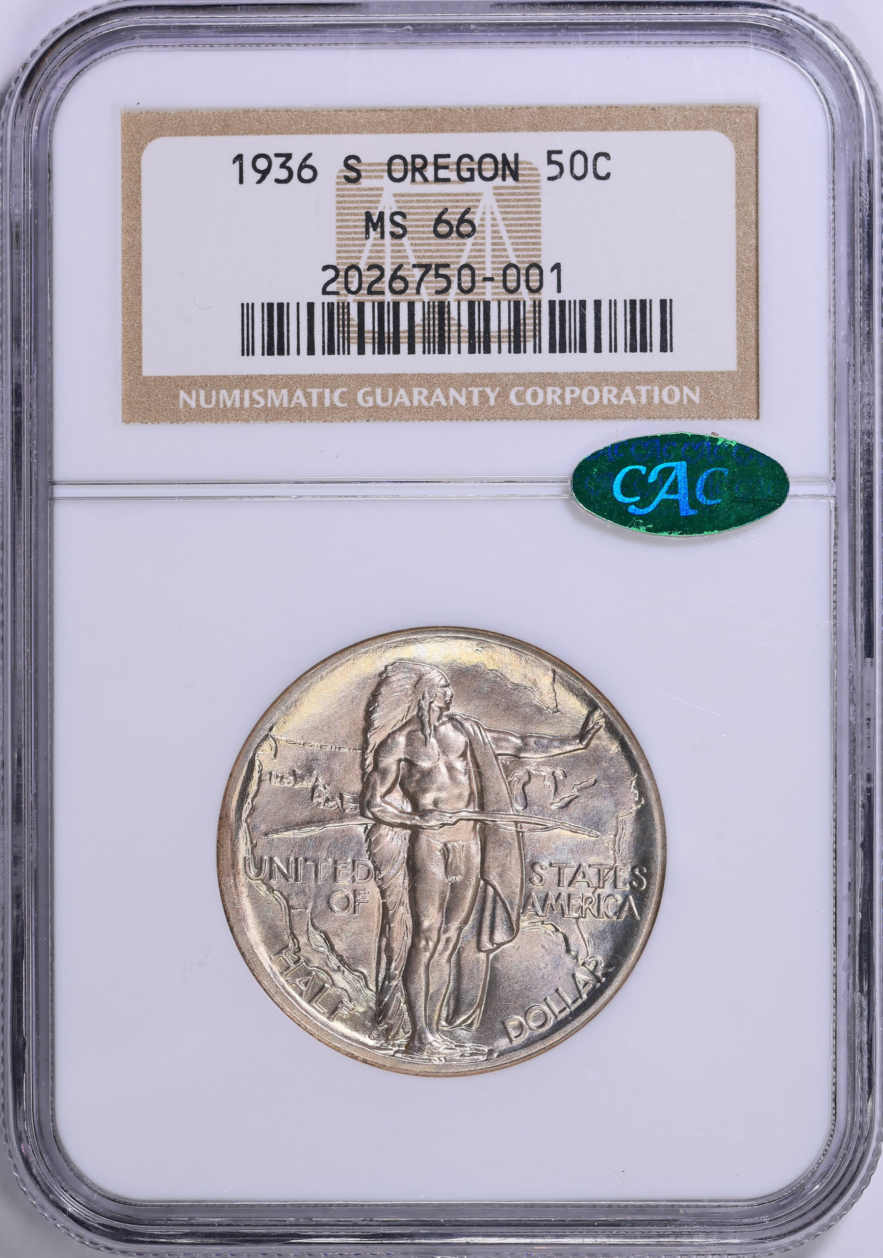 1936-S Oregon Trail Memorial Half Dollar NGC MS-66 (CAC Green) (Item 1797107) | GreatCollections ...