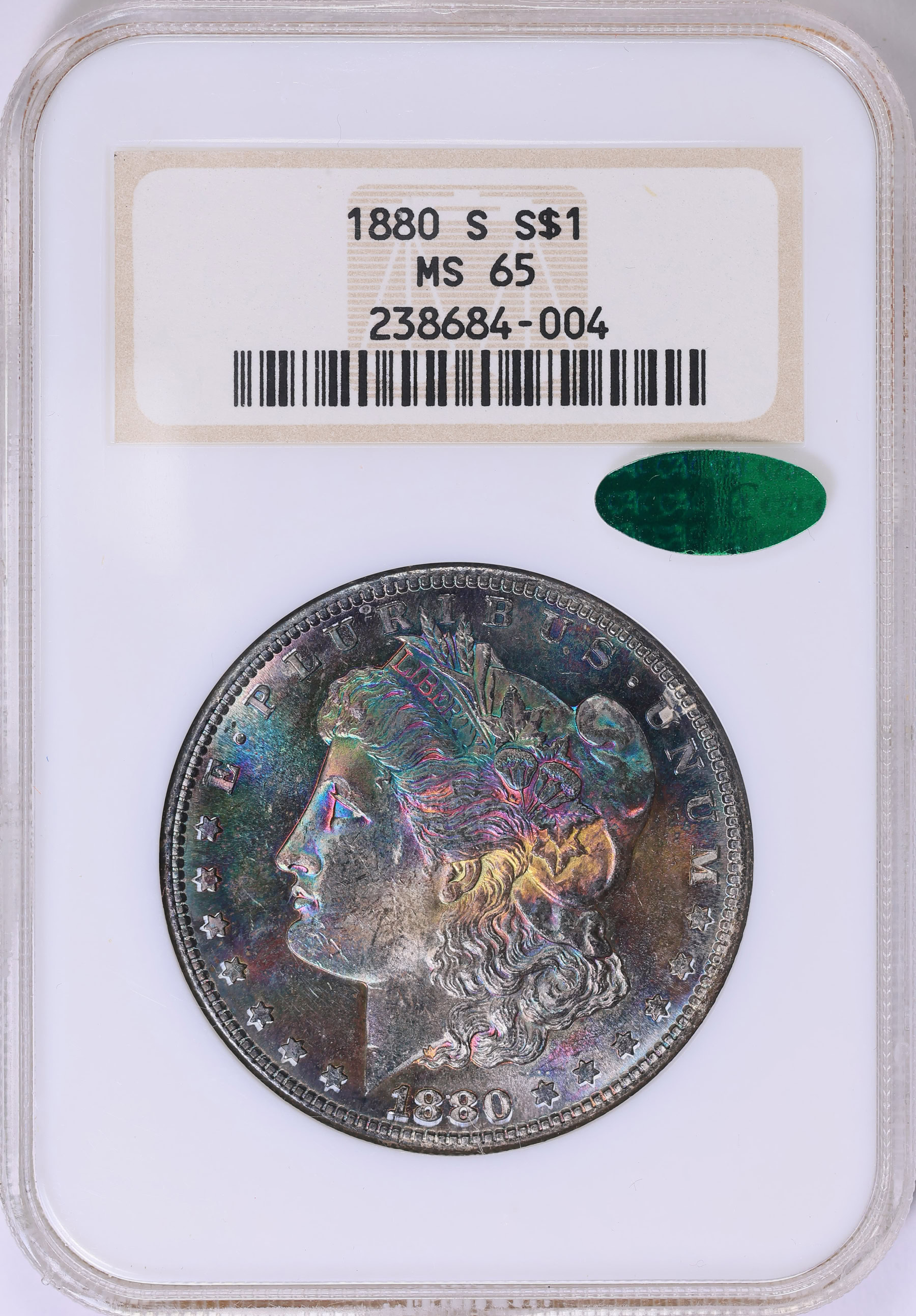 1880-S Morgan Silver Dollar NGC MS-65 (CAC Green) OH (Toned) (Item 1797109) | GreatCollections ...