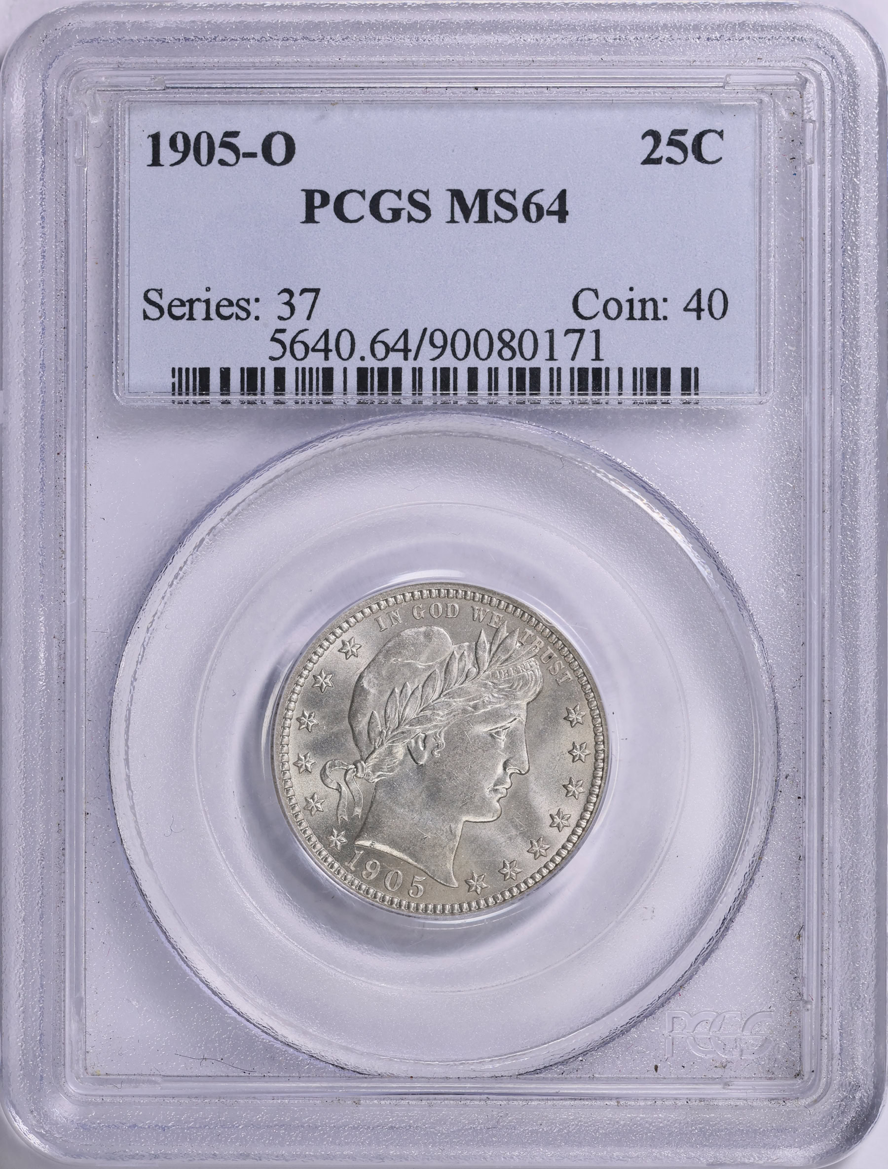 1905-O Barber Quarter PCGS MS-64 (Item 1797115) | GreatCollections Coin ...