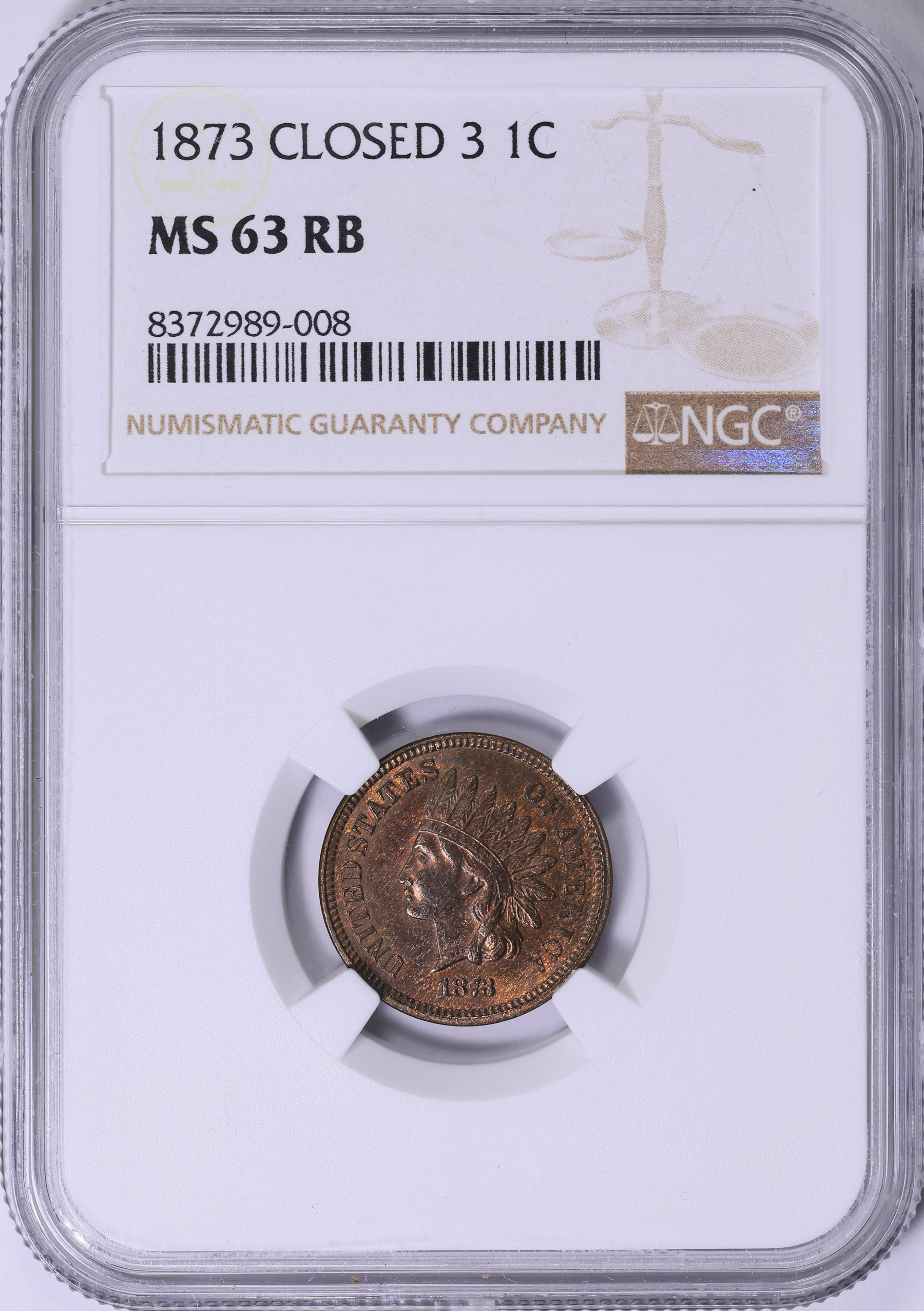 1873 Indian Cent Closed 3 NGC MS-63 RB (Item 1797129) | GreatCollections Coin Auctions