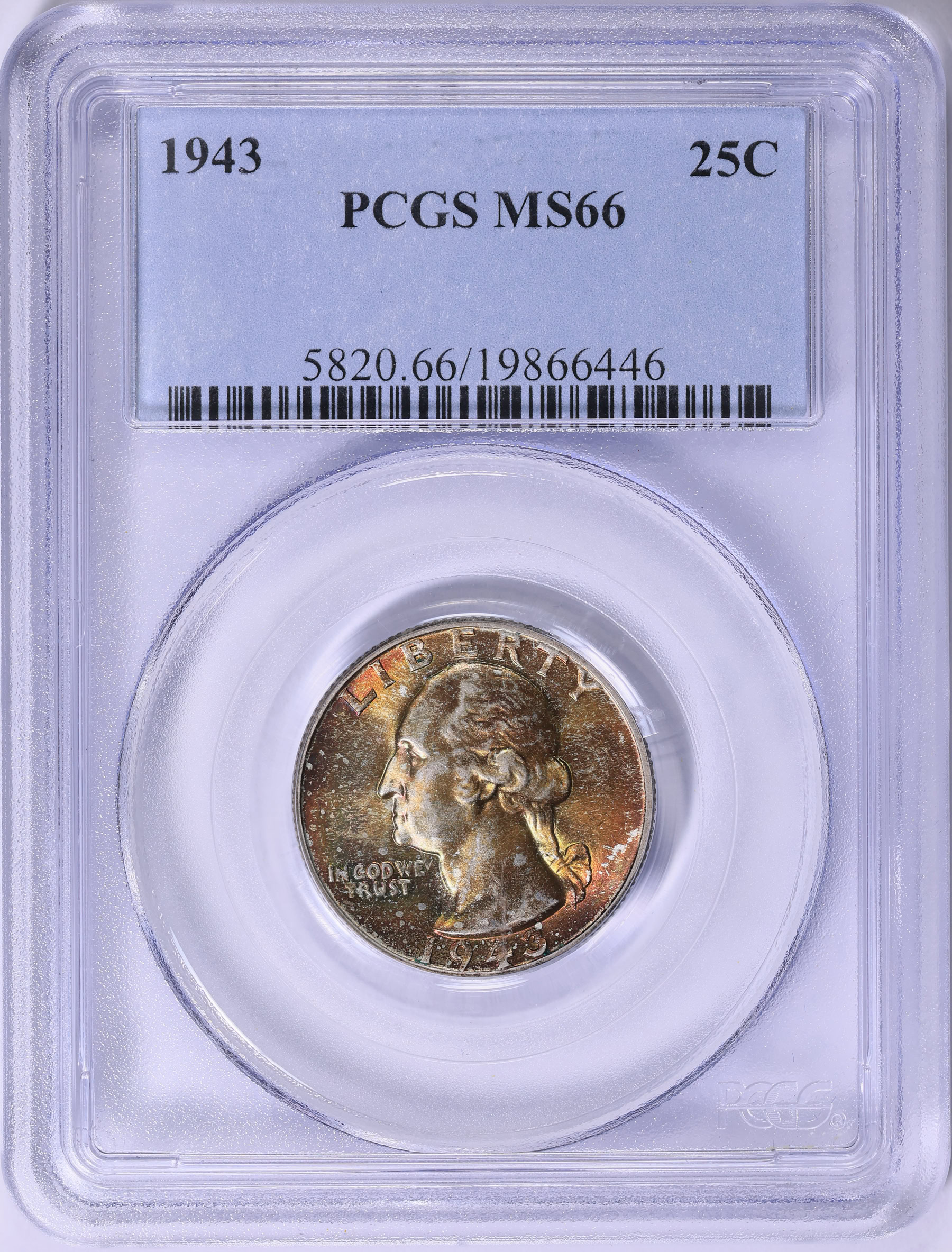 1943 Washington Quarter PCGS MS-66 (Toned) (Item 1797200) | GreatCollections Coin Auctions