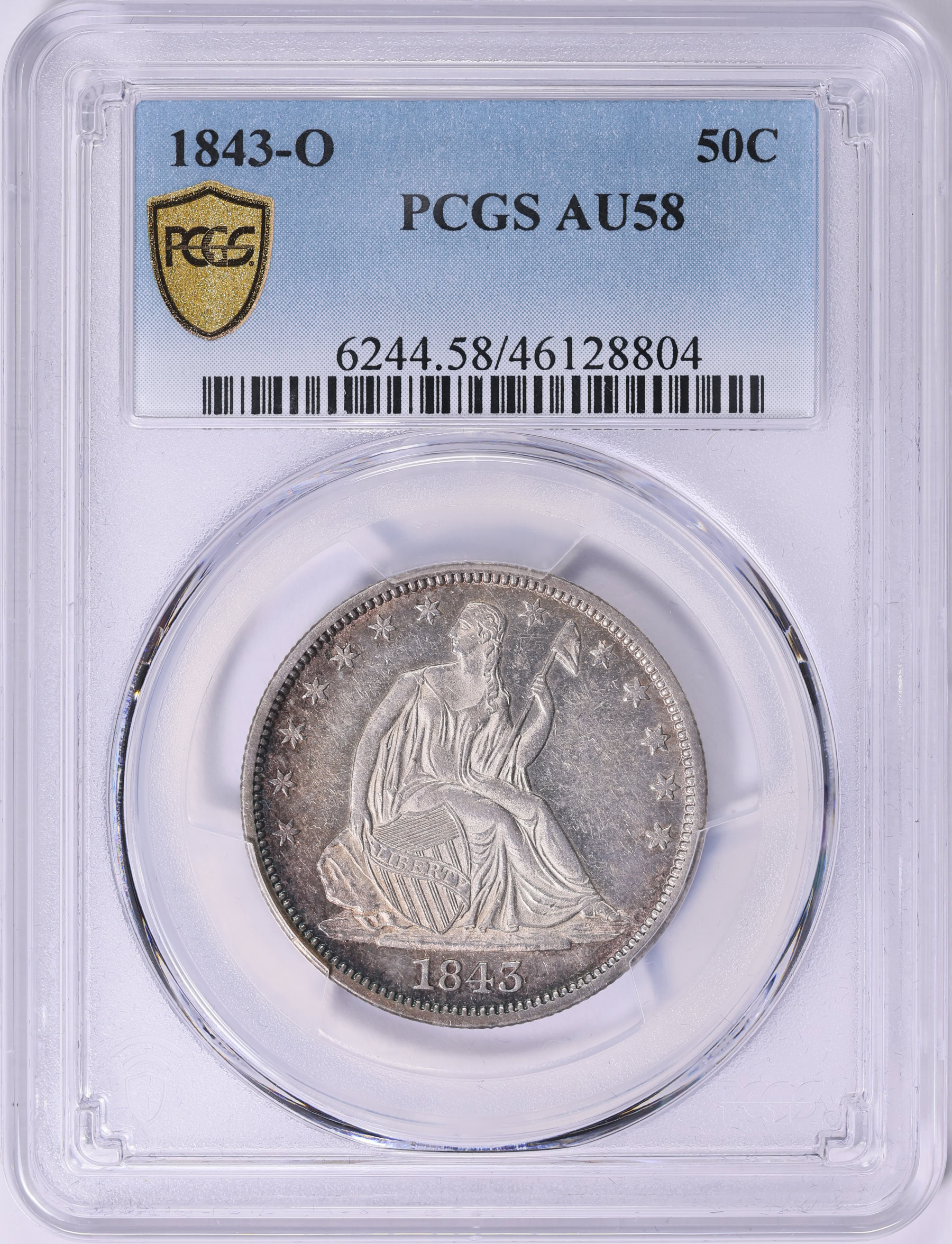 1843-O Seated Liberty Half Dollar PCGS AU-58 (Toned) (Item 1797212) | GreatCollections Coin Auctions
