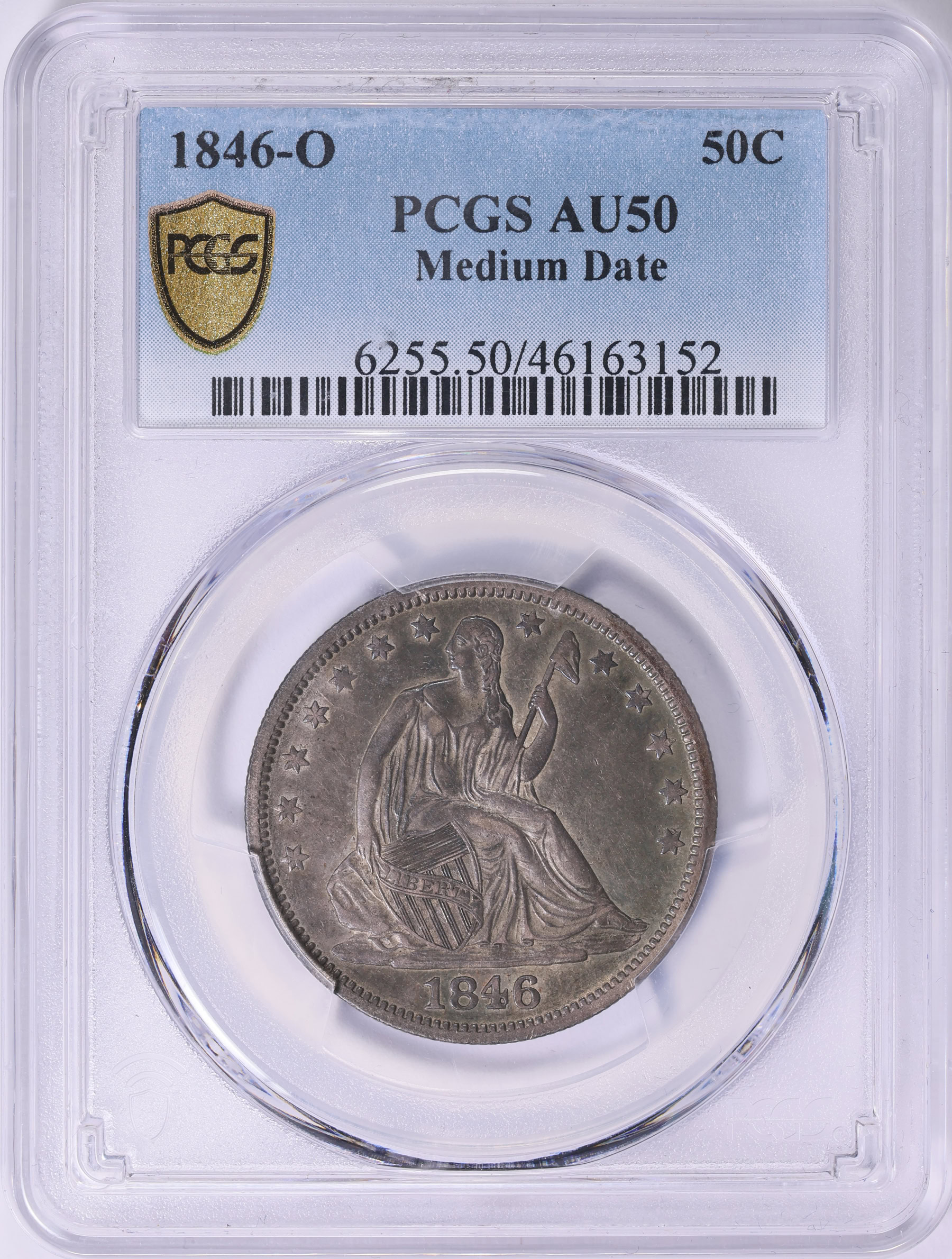 1846-O Seated Liberty Half Dollar Medium Date PCGS AU-50 (Toned) (Item 1797214 ...