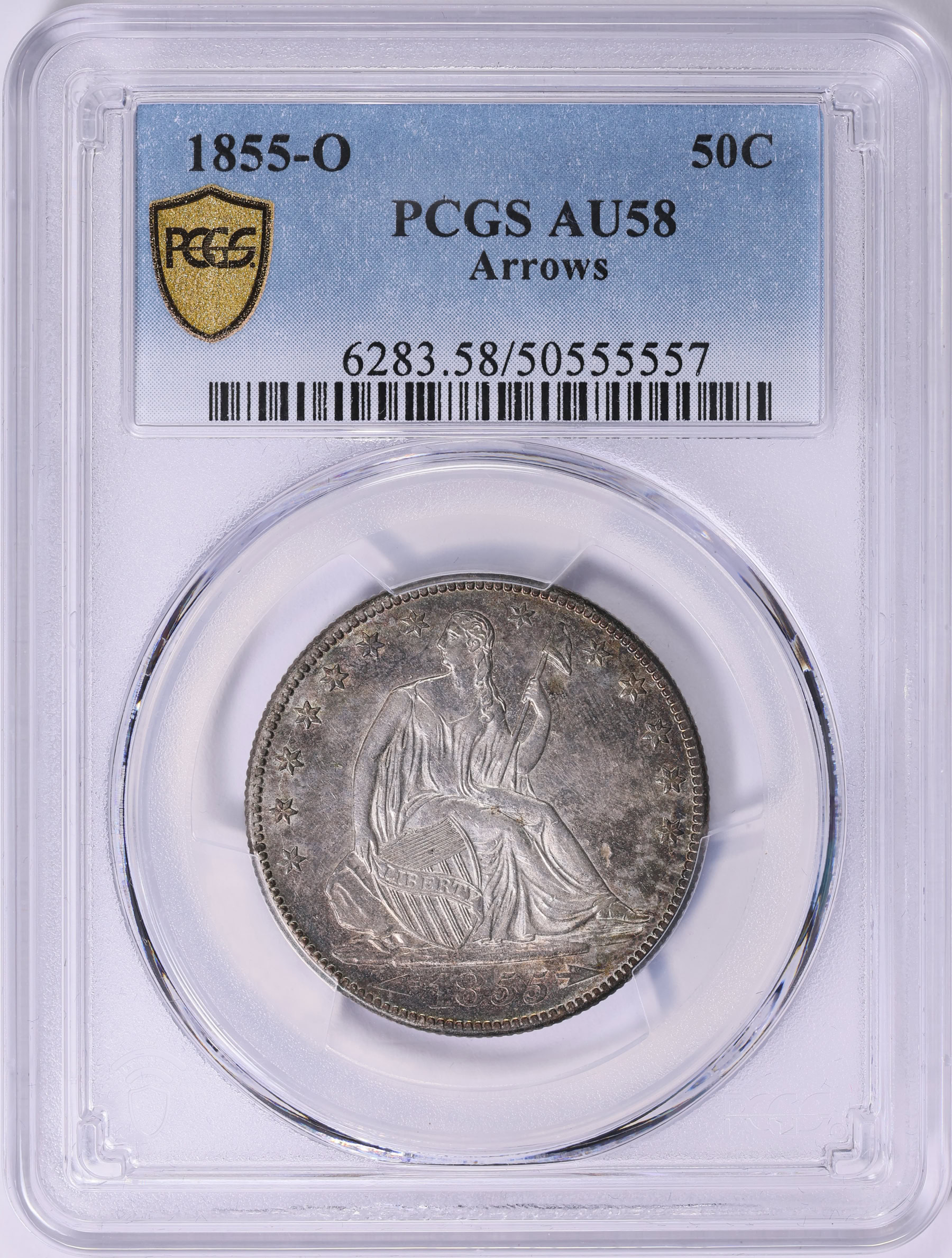 1855-O Seated Liberty Half Dollar Arrows PCGS AU-58 (Toned) (Item 1797215) | GreatCollections ...