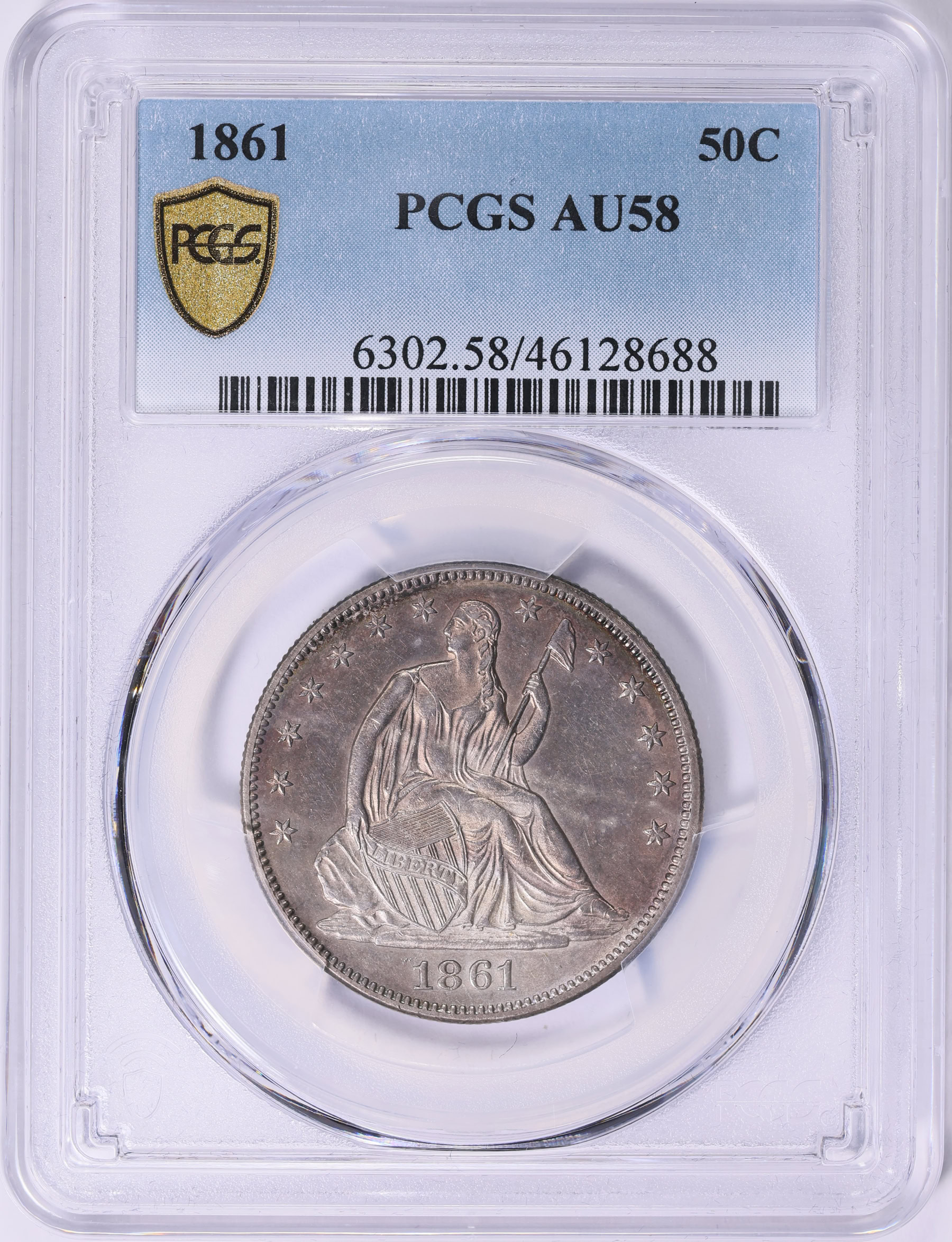 1861 Seated Liberty Half Dollar PCGS AU-58 (Toned) (Item 1797217) | GreatCollections Coin Auctions