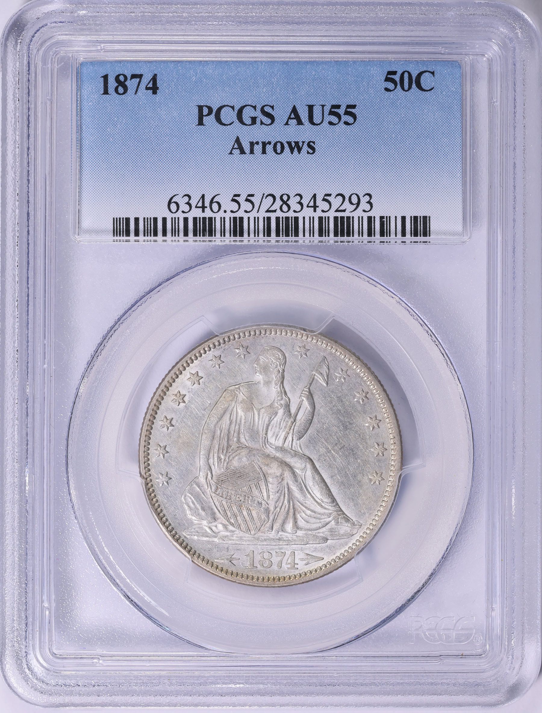 1874 Seated Liberty Half Dollar Arrows PCGS AU-55 (Item 1797220) | GreatCollections Coin Auctions
