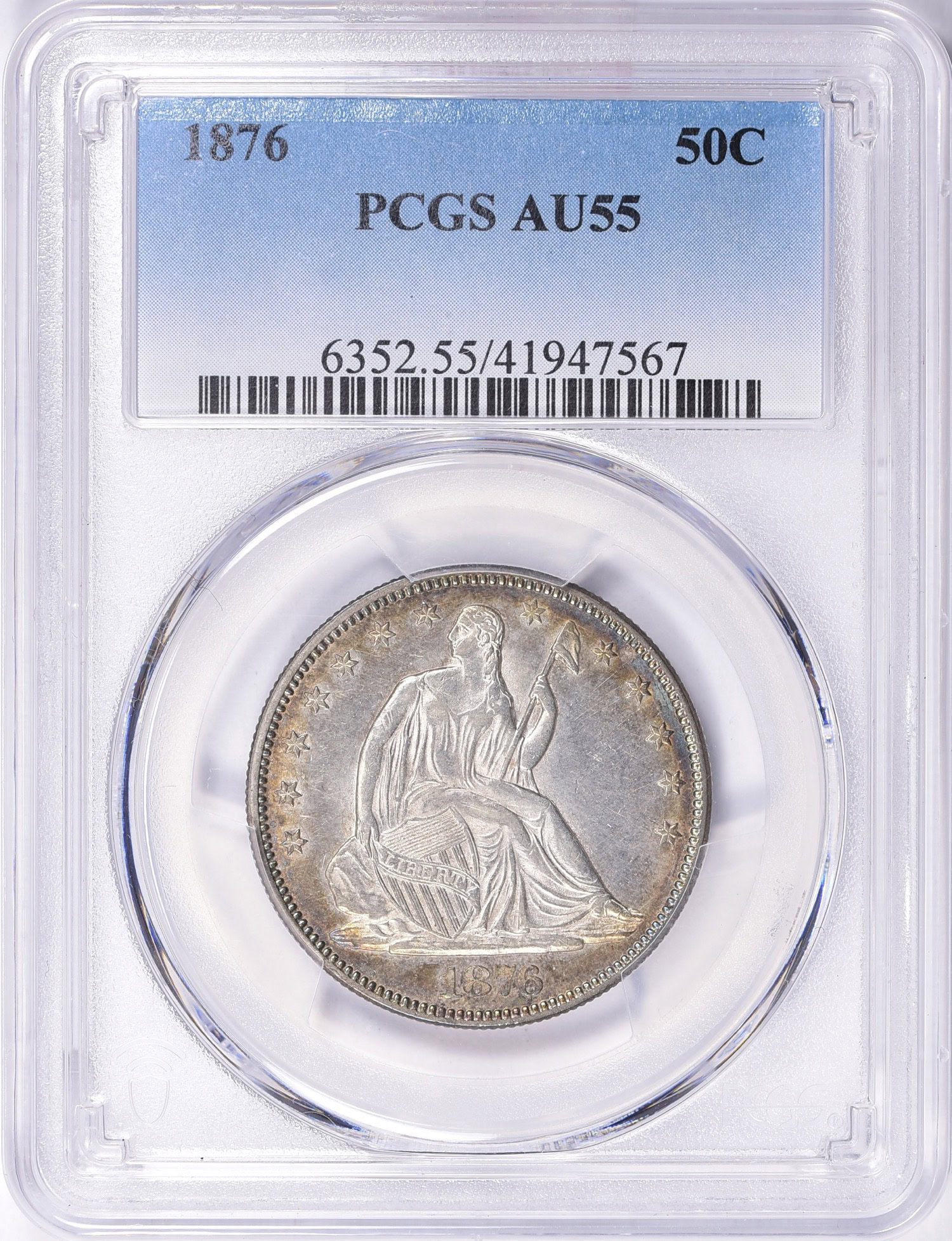 1876 Seated Liberty Half Dollar PCGS AU-55 (Toned) (Item 1797221) | GreatCollections Coin Auctions