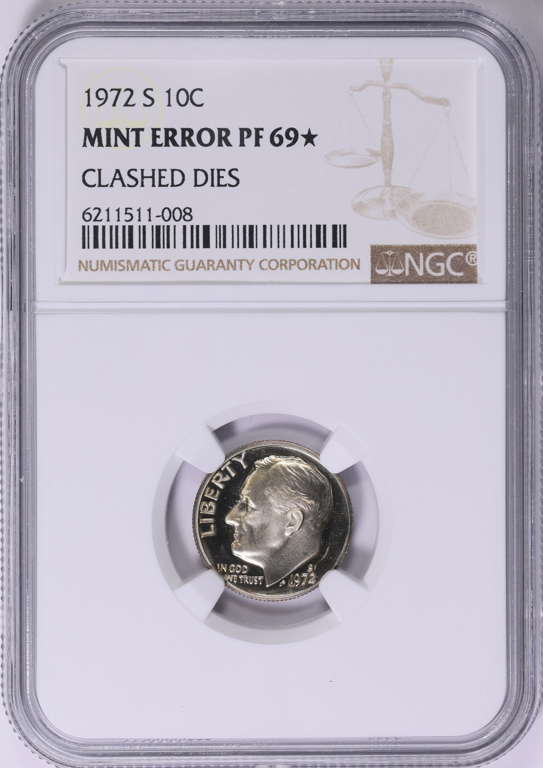Mint Error 1972-S Roosevelt Dime Clashed Dies NGC Proof-69 ★ | NGC Cert ...