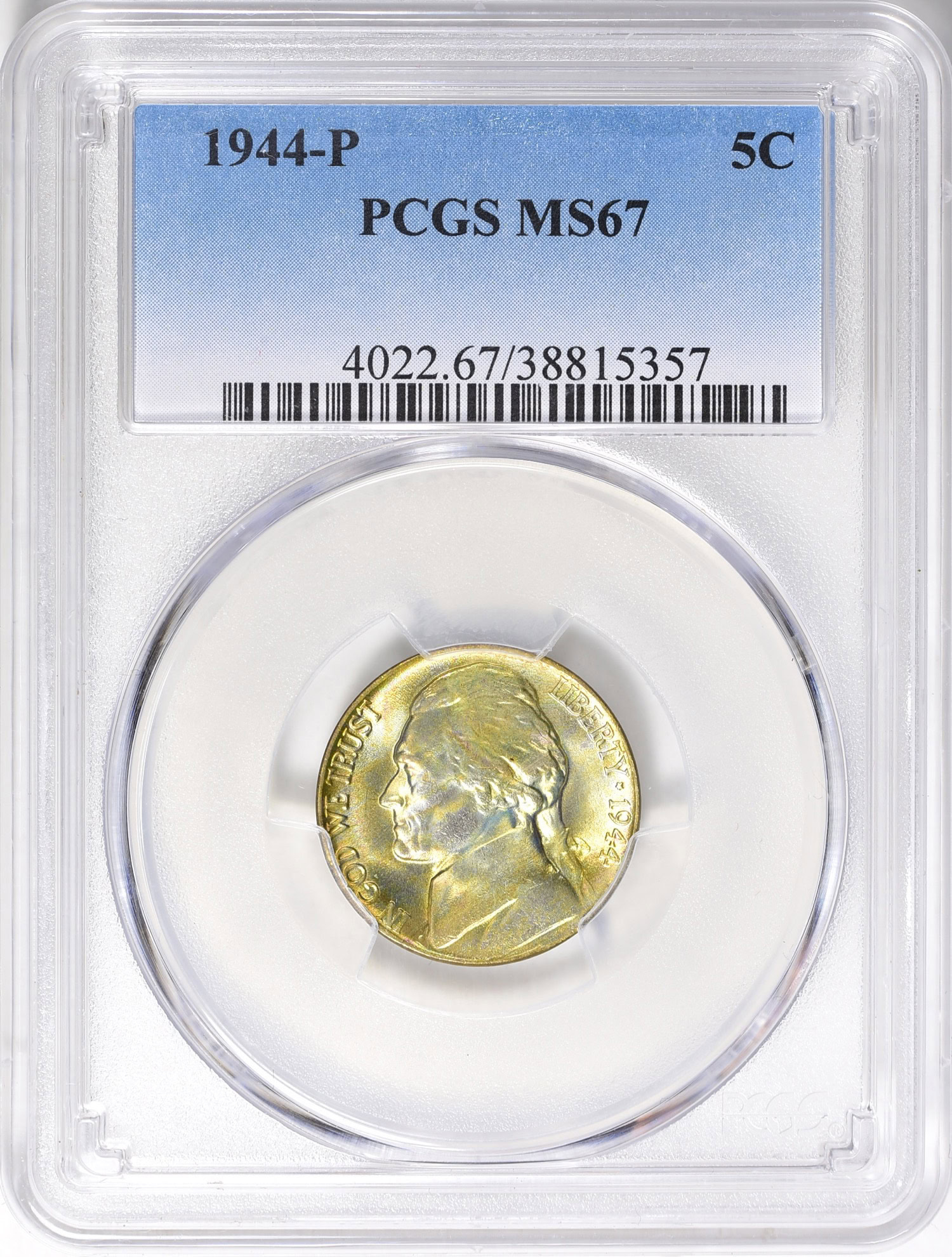 1944-P Jefferson Nickel PCGS MS-67 (Toned) (Item 1797296) | GreatCollections Coin Auctions