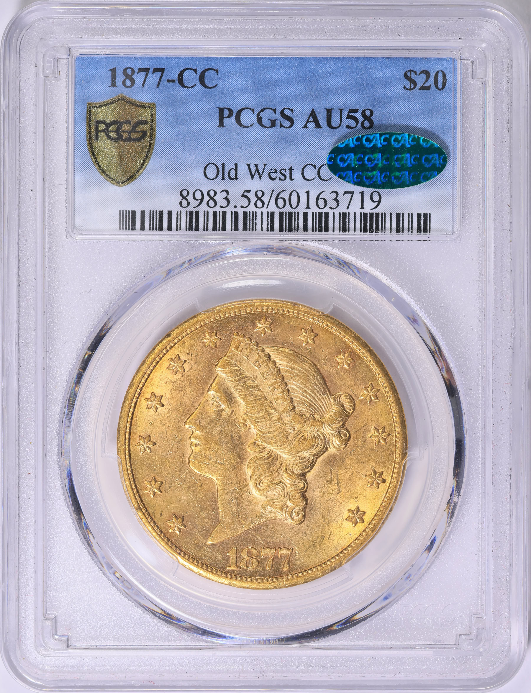 1877-CC Liberty Gold Double Eagle PCGS AU-58 (CAC Green) (Old West CC Collection) (Item 1797361 ...