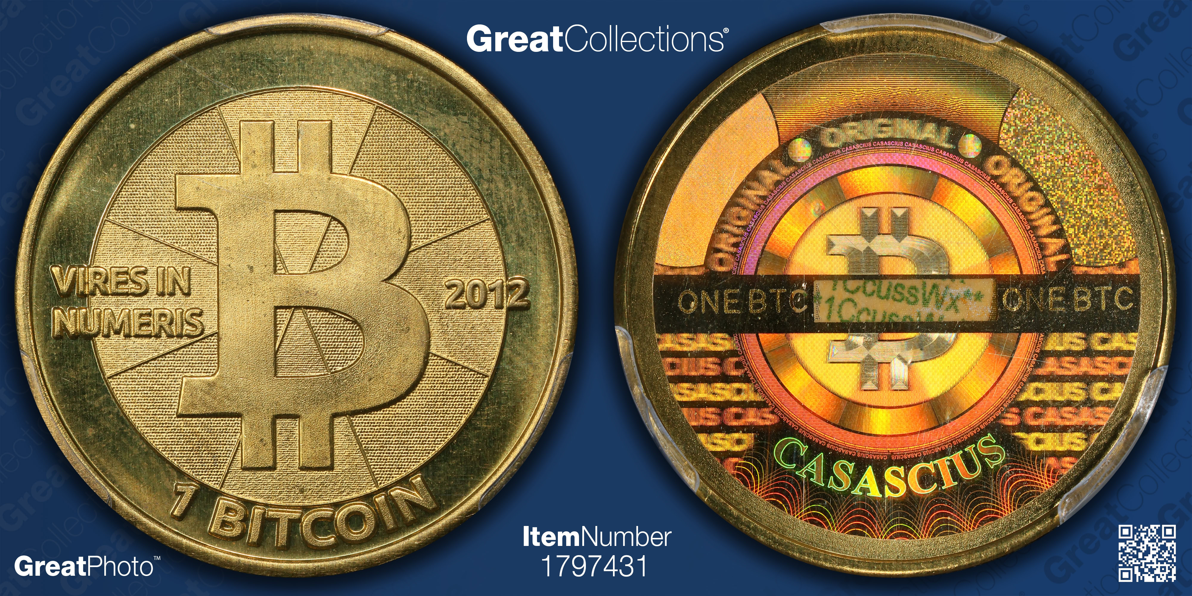 2012 1 BTC Casascius Series Two Loaded Physical Bitcoin PCGS MS-67 ...