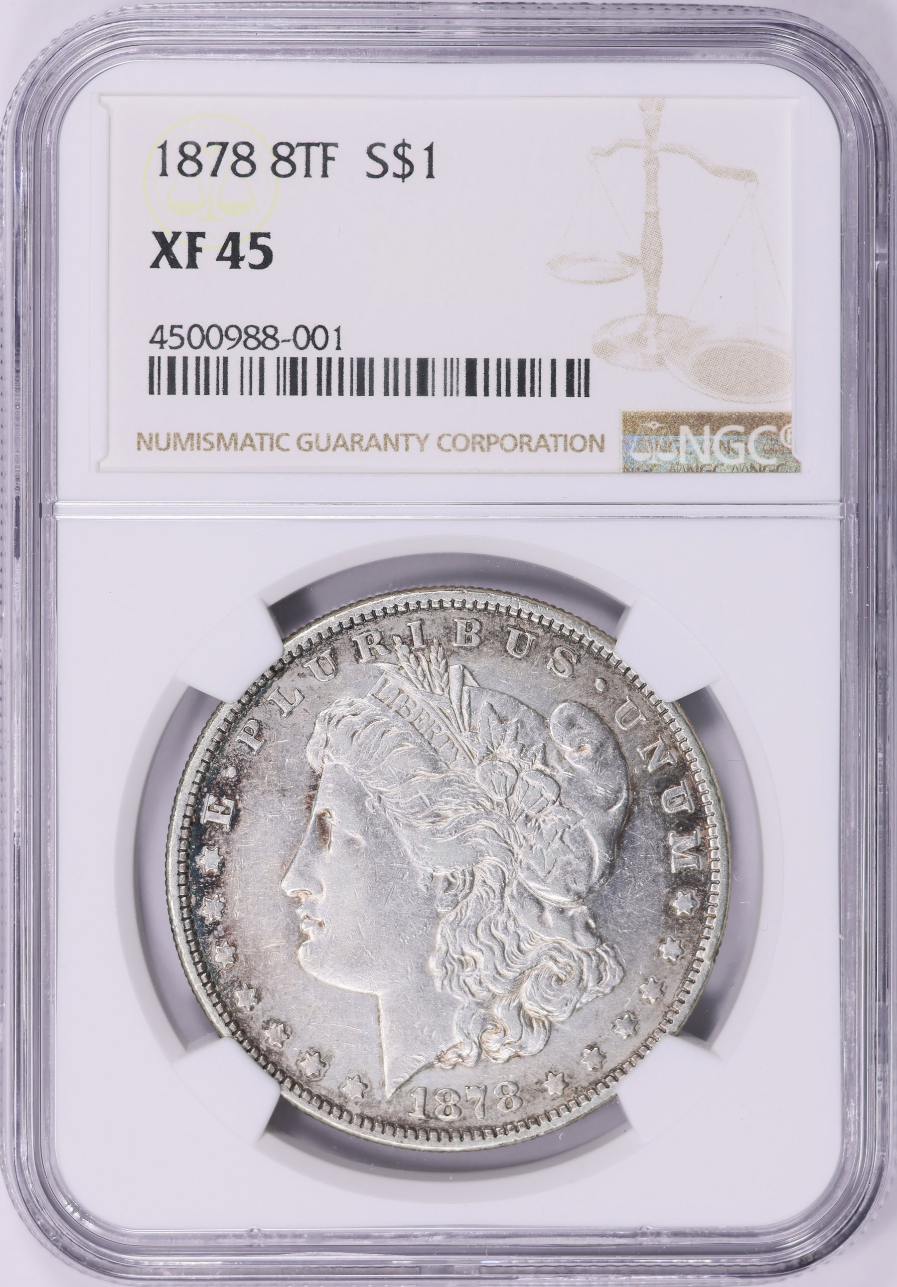 1878 Morgan Silver Dollar 8 Tailfeathers NGC XF-45 (Toned) (Item 1797534) | GreatCollections ...