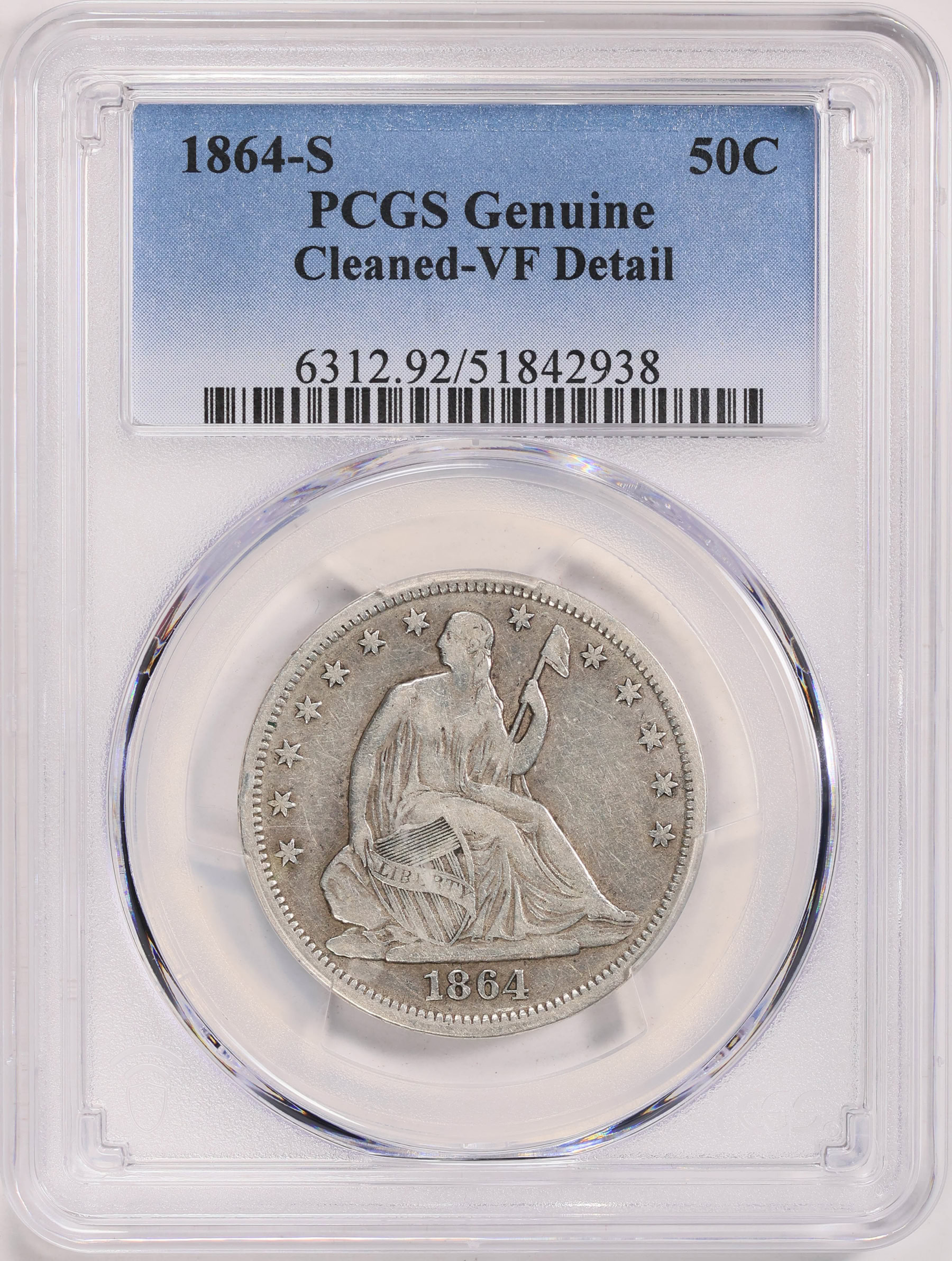 1864-S Seated Liberty Half Dollar PCGS Genuine VF Details (Item 1797637) | GreatCollections Coin ...