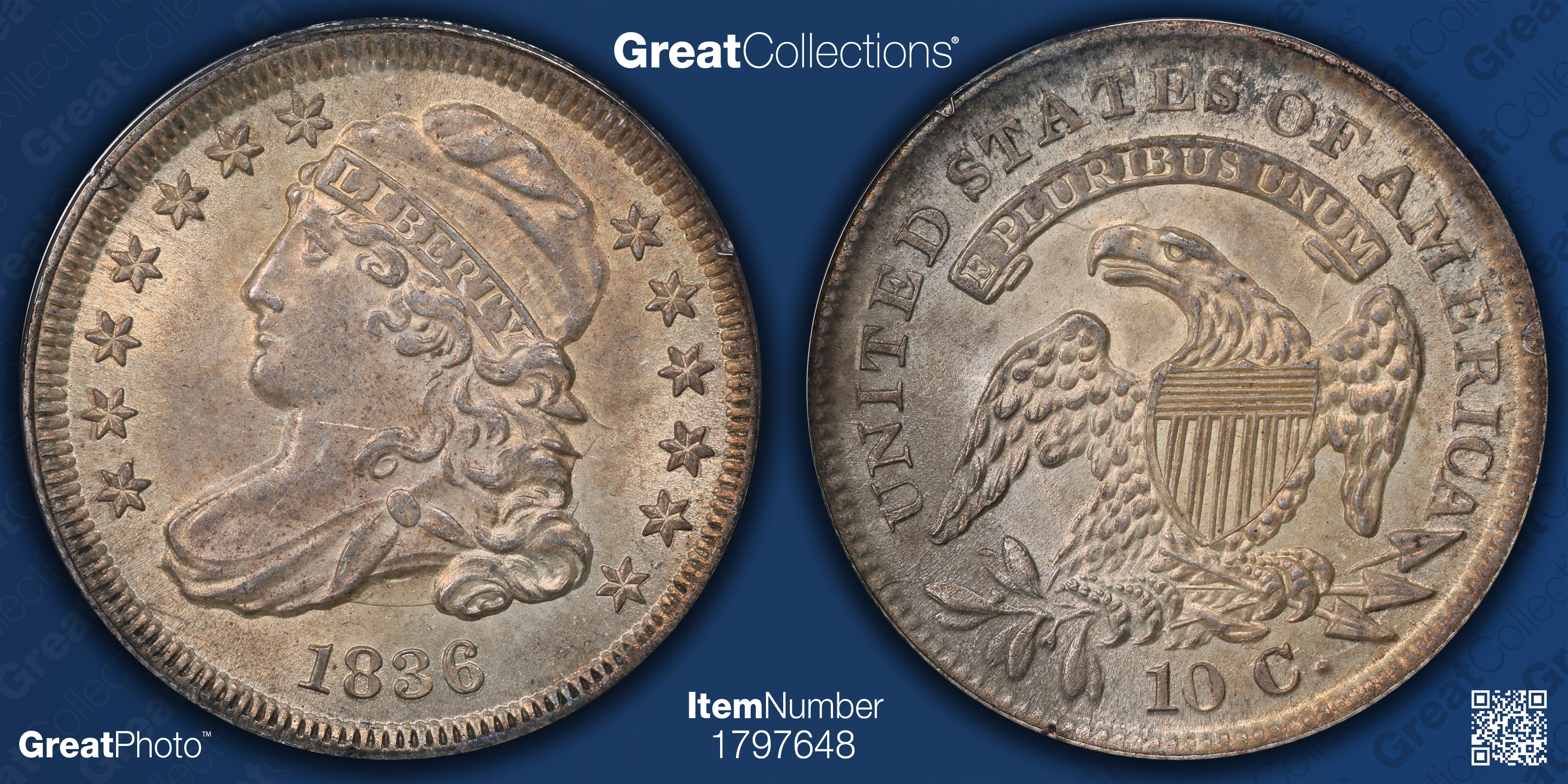 1836 Capped Bust Dime PCGS MS-61 (CAC Green) OGH (1st Gen) (Item ...