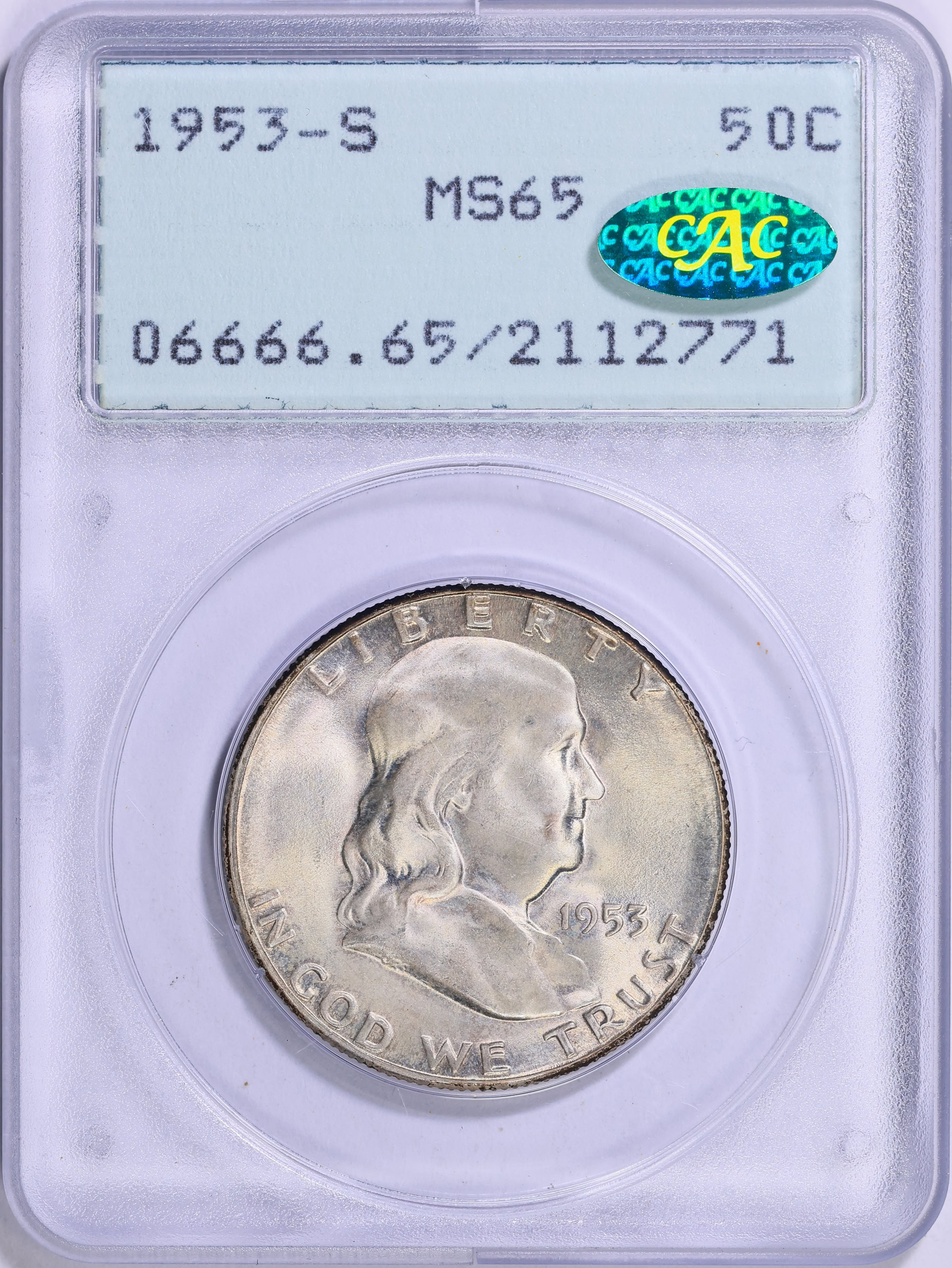 1953-S Franklin Half Dollar PCGS MS-65 (CAC Green) OGH (1st Gen) (Item 1797657 ...