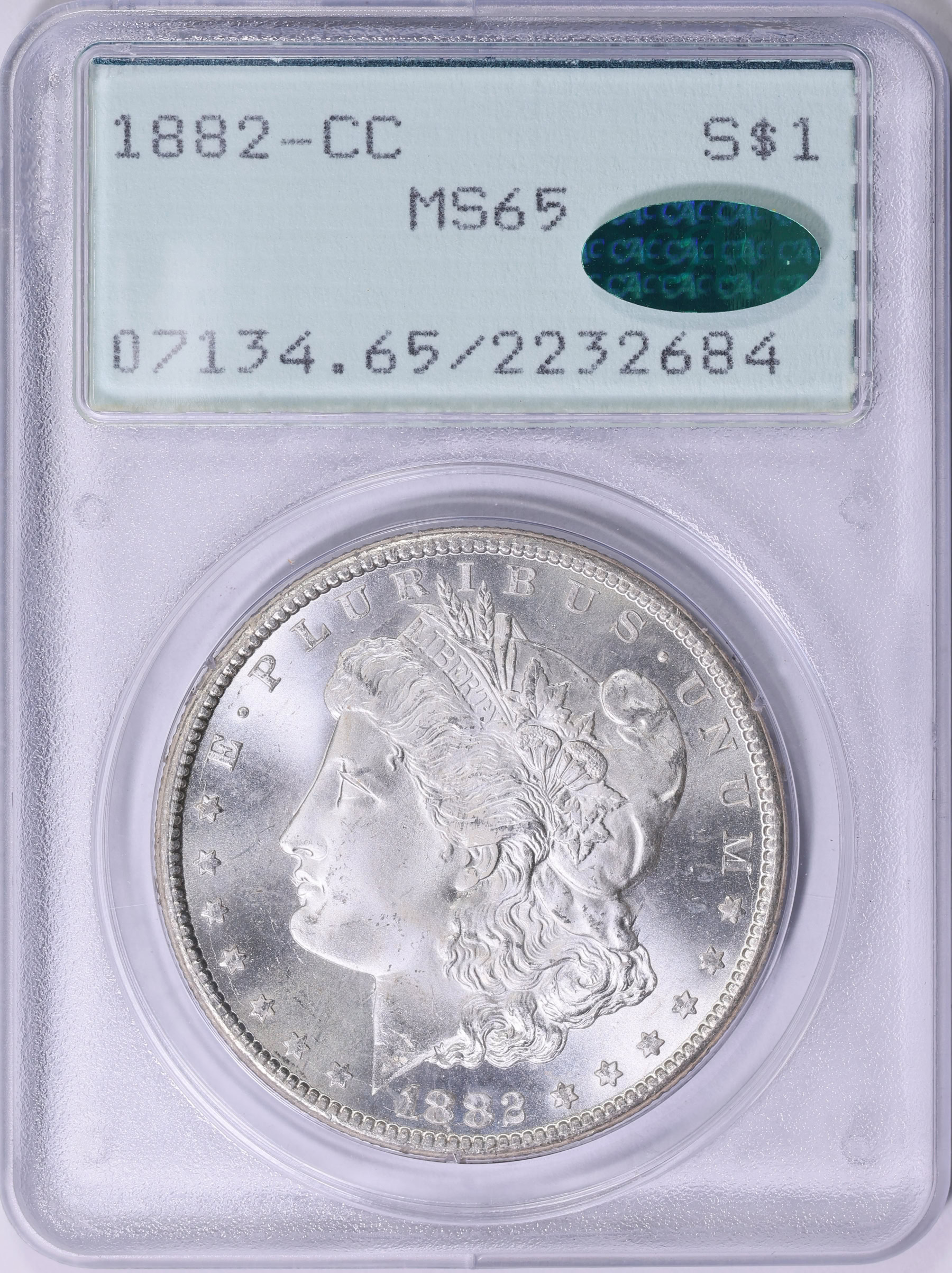 1882-CC Morgan Silver Dollar PCGS MS-65 (CAC Green) OGH (1st Gen) (Item 1797666 ...