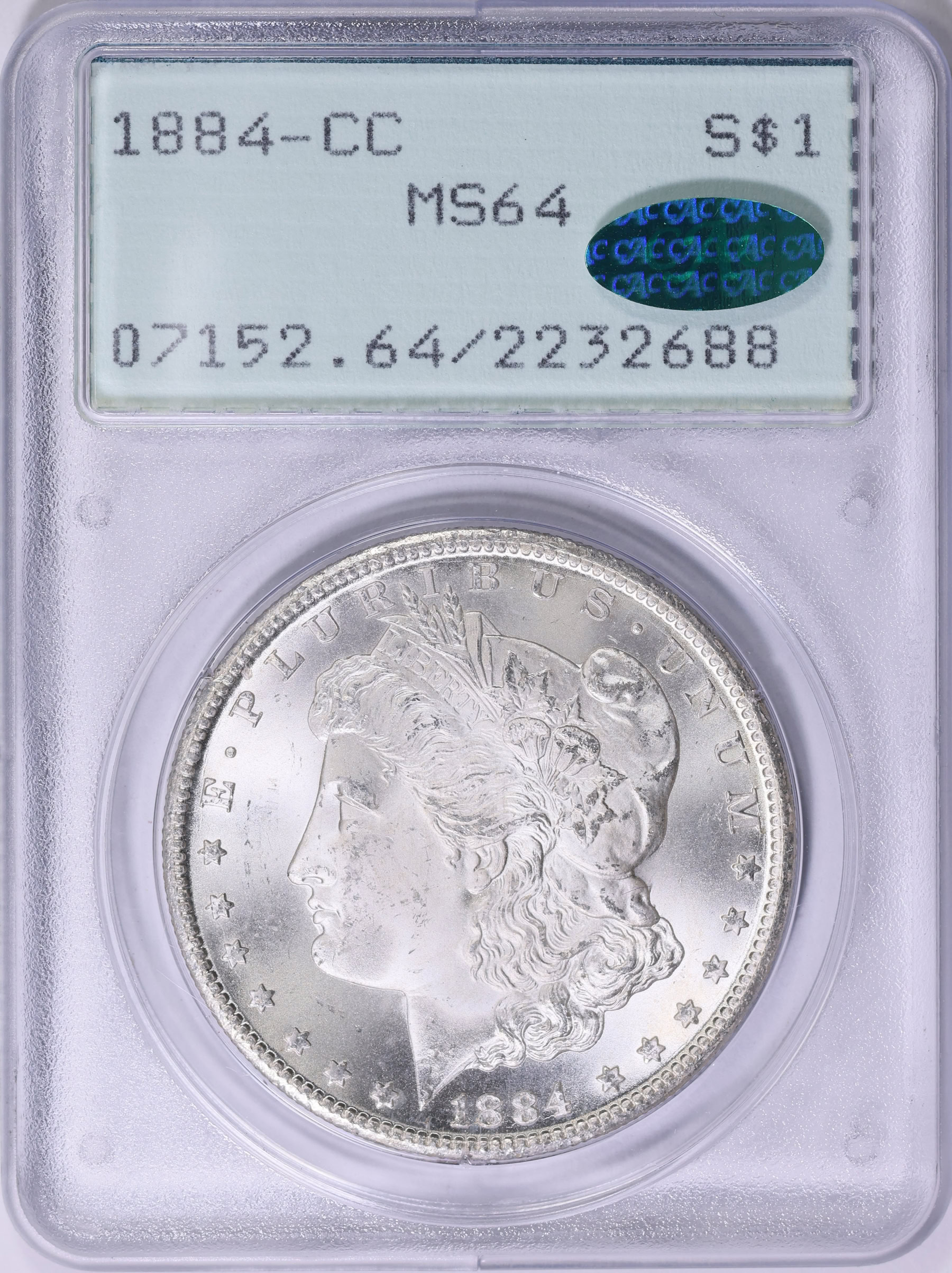 1884-CC Morgan Silver Dollar PCGS MS-64 (CAC Green) OGH (1st Gen) (Item 1797669 ...