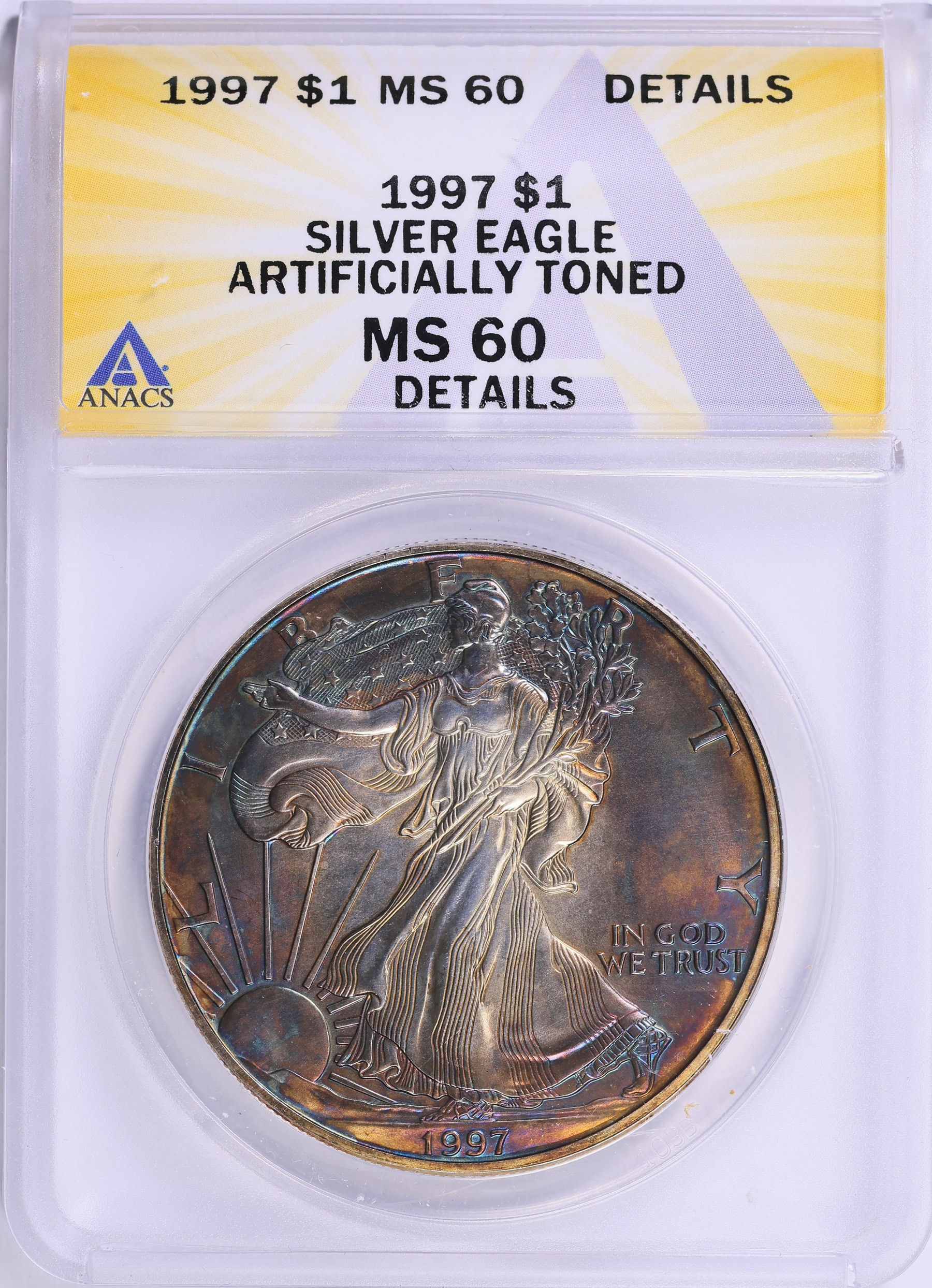 1997 $1 Silver Eagle ANACS MS-60 Details (Art. Toned) (Item 1797720 ...