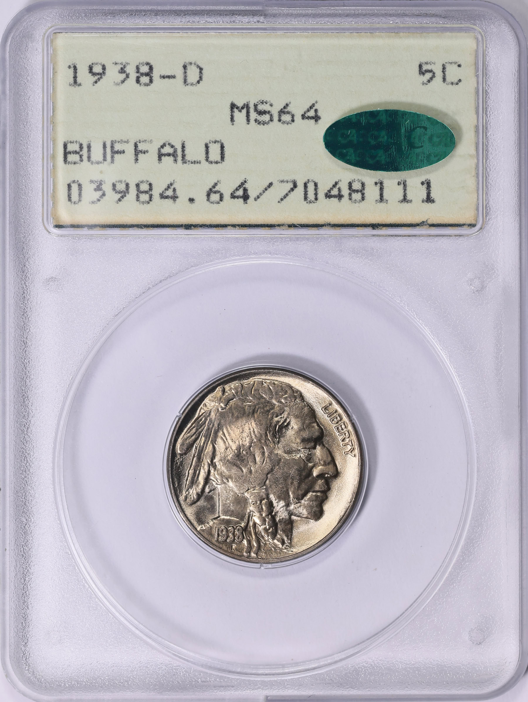 1938-D Buffalo Nickel PCGS MS-64 (CAC Green) OGH (1st Gen) (Item 1797726) | GreatCollections ...