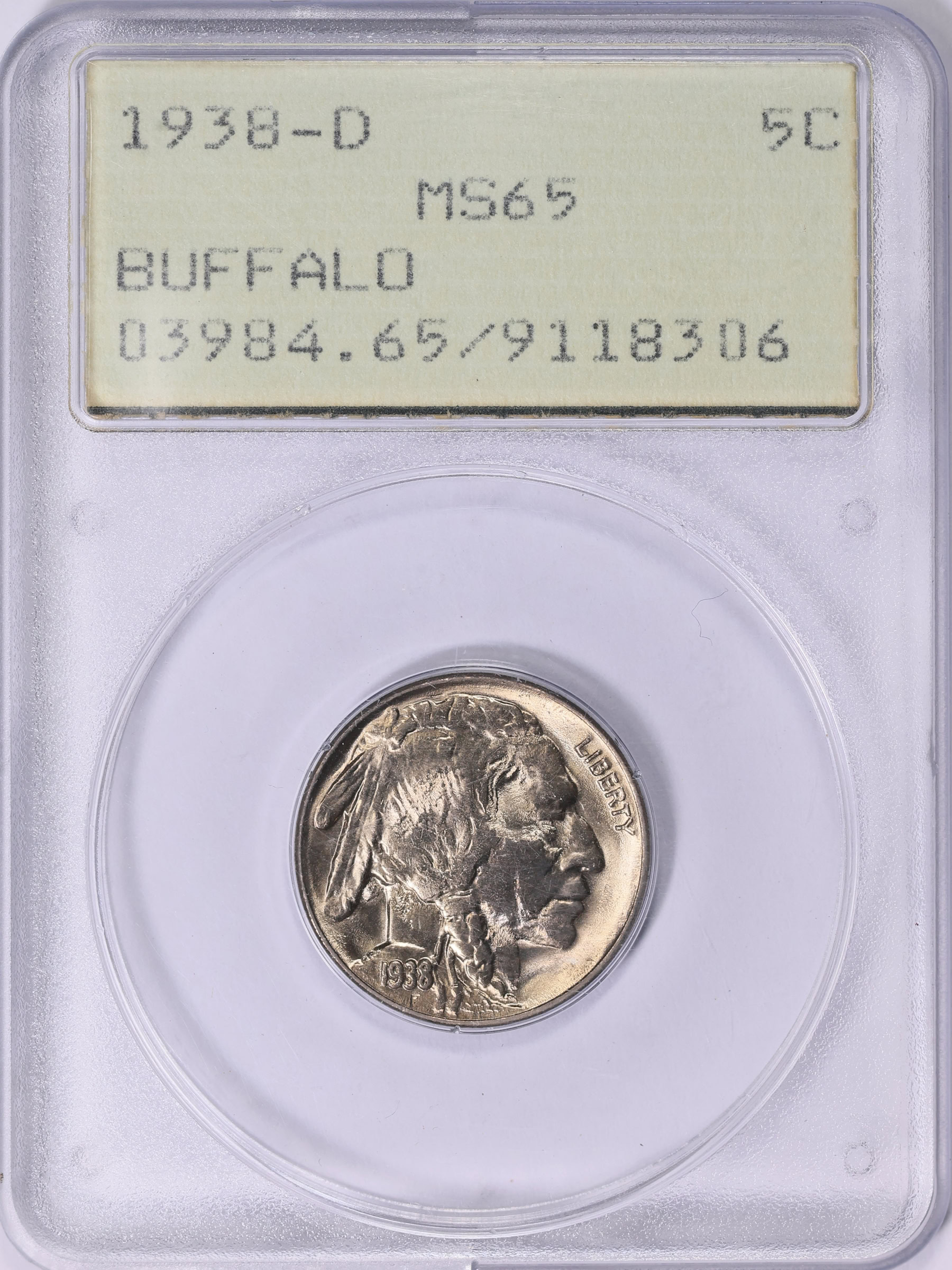 1938-D Buffalo Nickel PCGS MS-65 OGH (1st Gen) (Item 1797727) | GreatCollections Coin Auctions