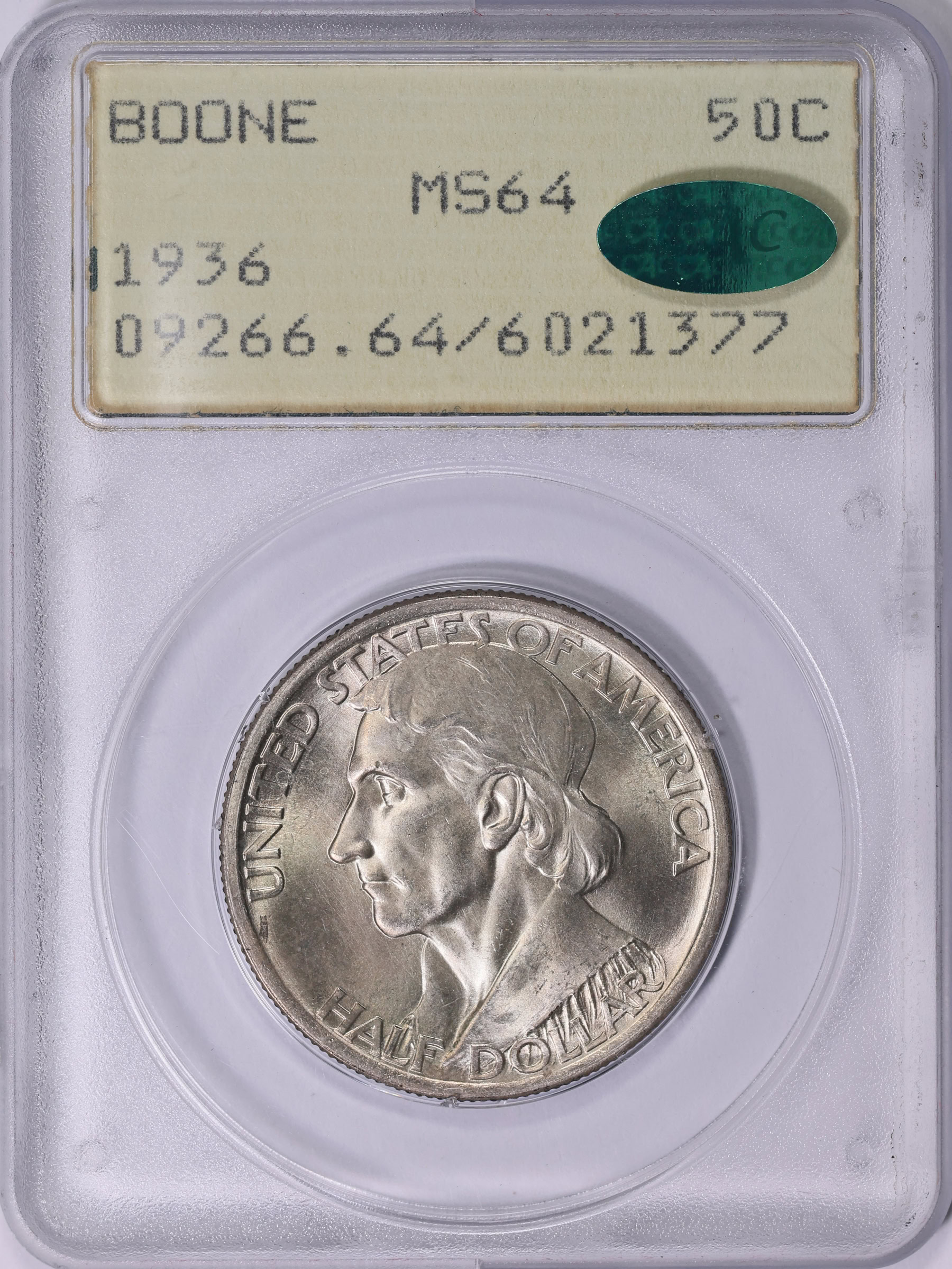 1936 Daniel Boone Bicentennial Half Dollar PCGS MS-64 (CAC Green) OGH (1st Gen) (Item 1797745 ...