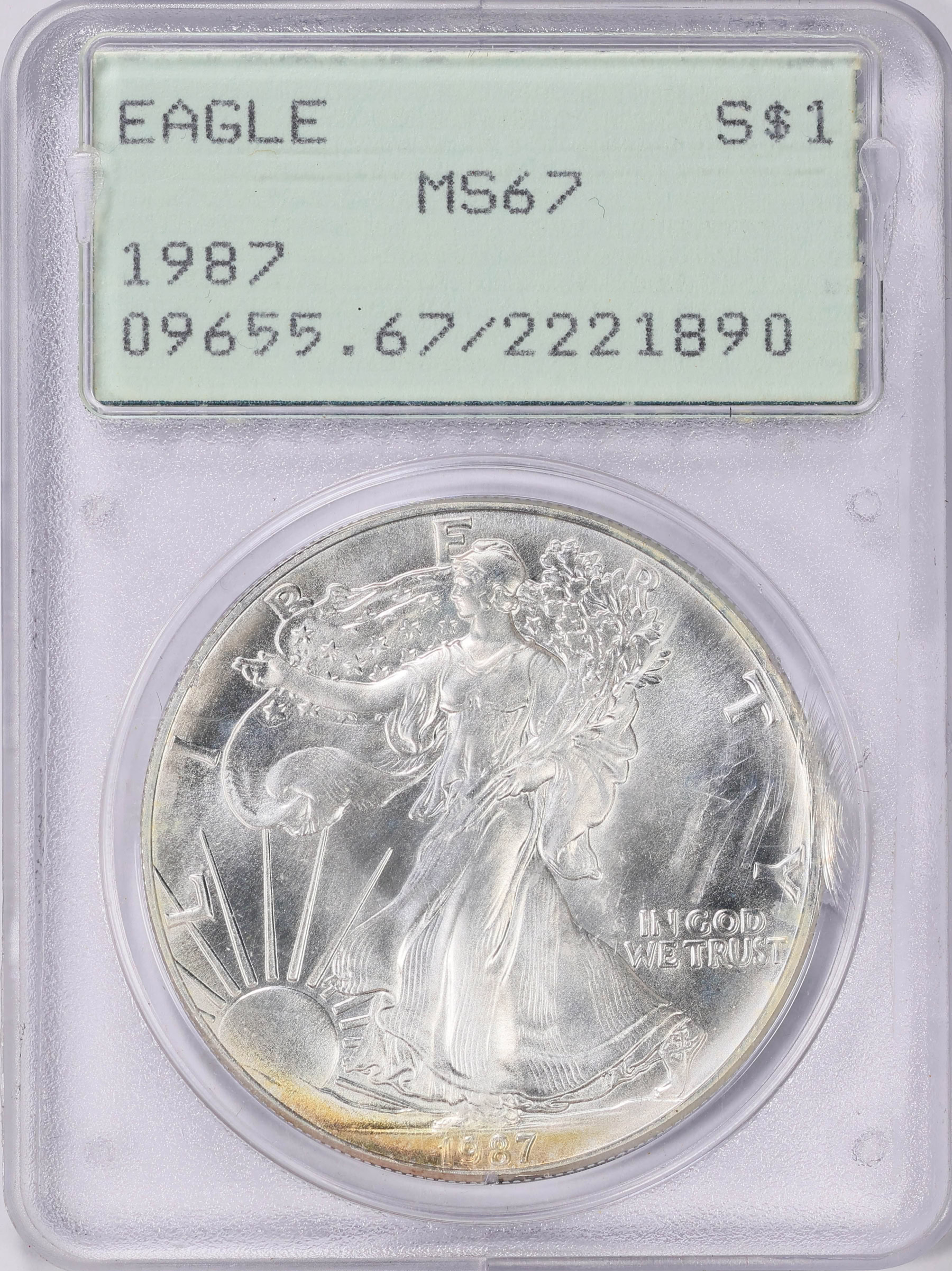 1987 $1 Silver Eagle PCGS MS-67 OGH (1st Gen) (Item 1797754) | GreatCollections Coin Auctions