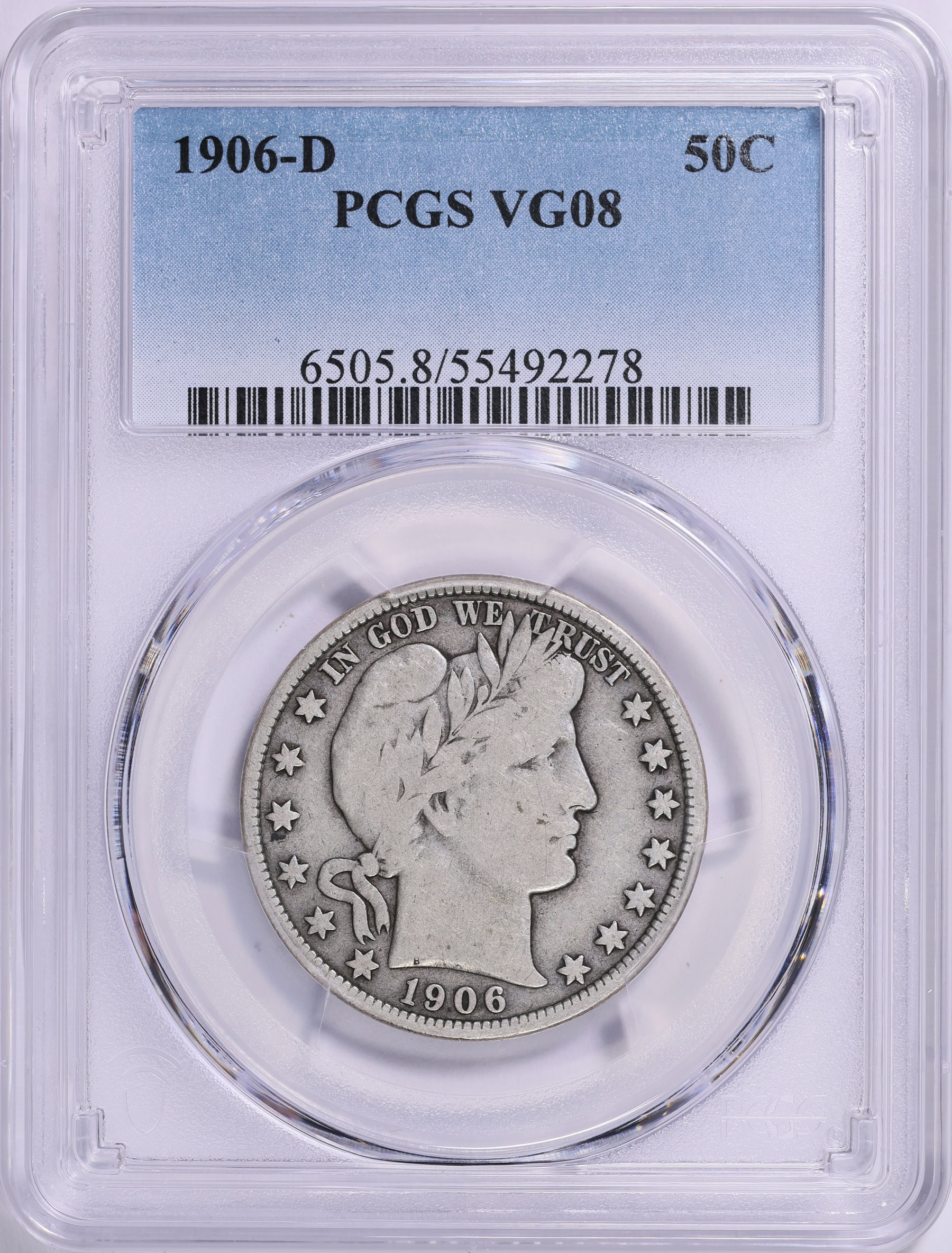 1906-D Barber Half Dollar PCGS VG-08 (Item 1797761) | GreatCollections Coin Auctions