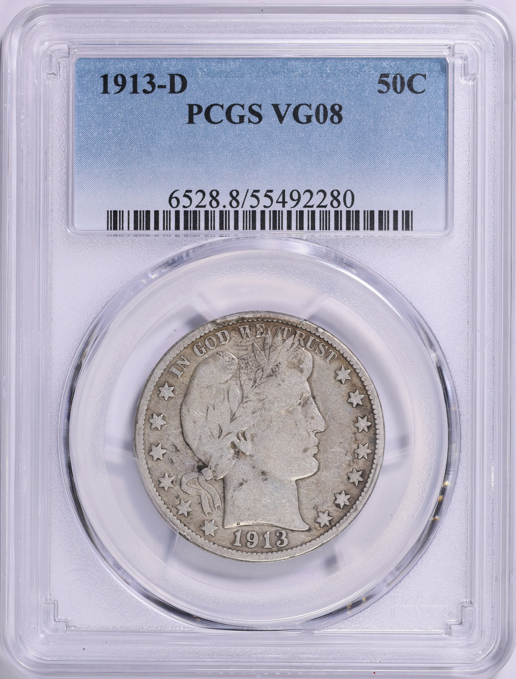 1913-D Barber Half Dollar PCGS VG-08 (Item 1797763) | GreatCollections Coin Auctions