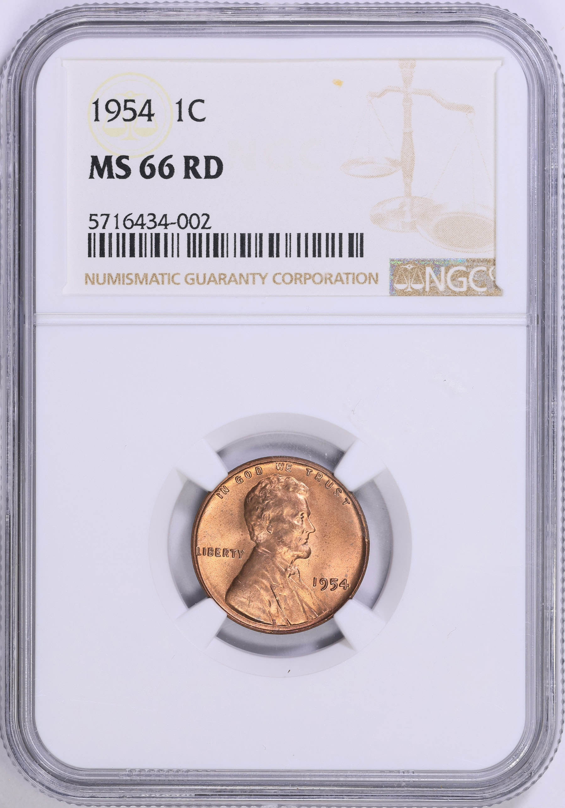 1954 Lincoln Cent NGC MS-66 RD (Item 1797780) | GreatCollections Coin Auctions