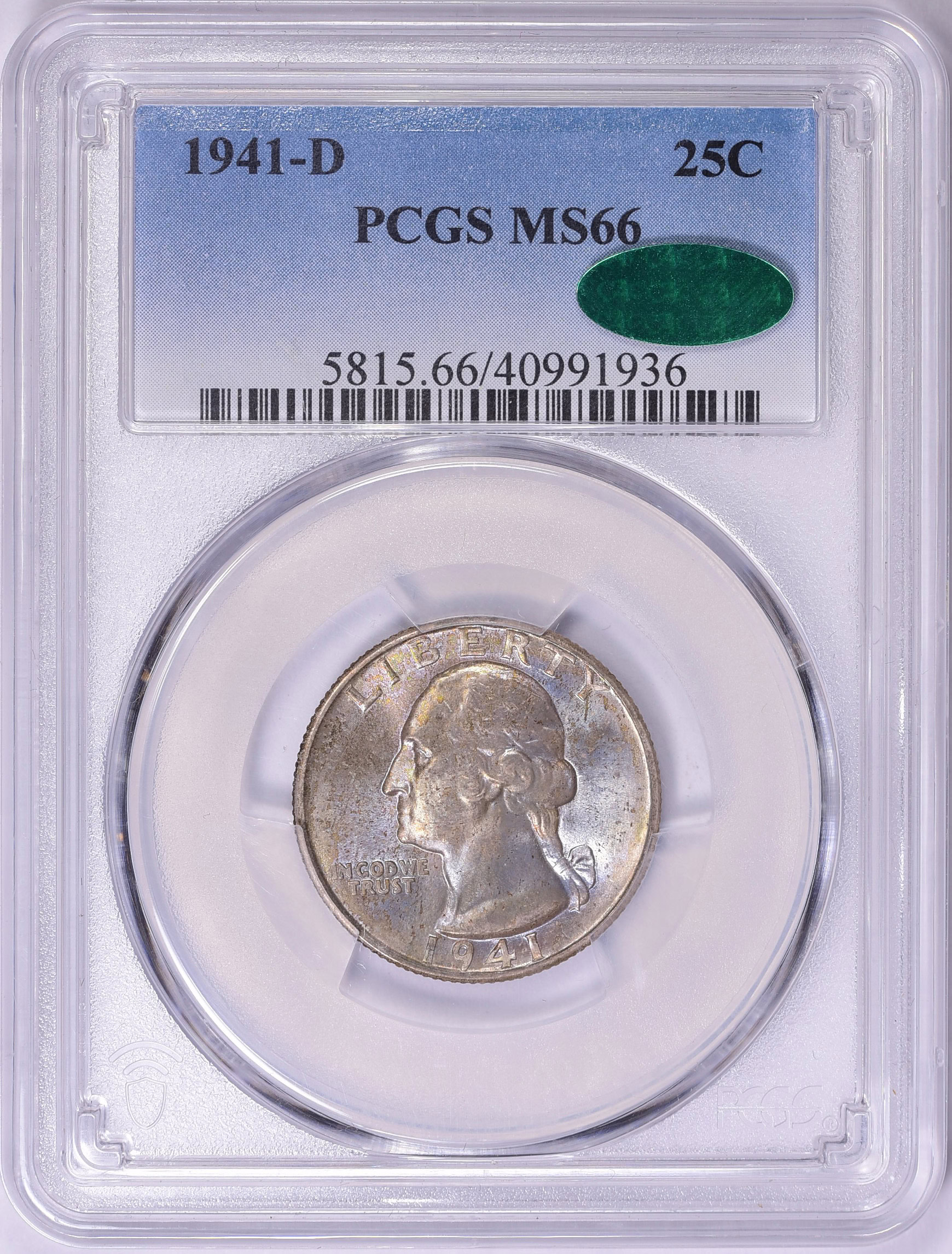 1941-D Washington Quarter PCGS MS-66 (CAC Green) (Toned) (Item 1797810 ...