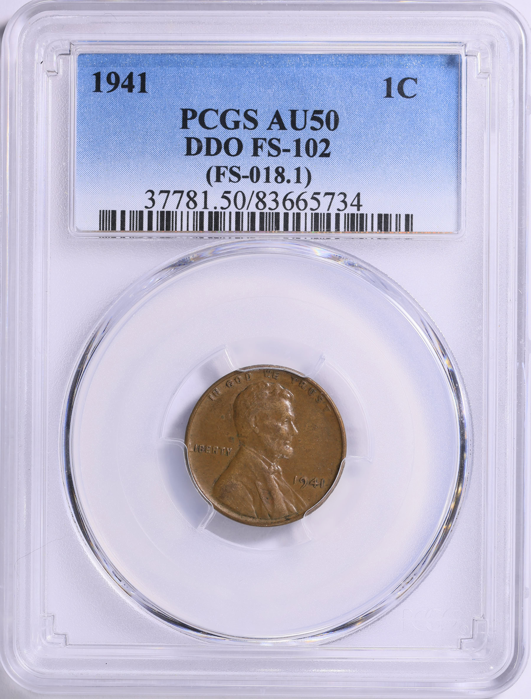 1941 Lincoln Cent Doubled Die Obverse FS-102 (FS-018.1) PCGS AU-50 BN (Item 1797849 ...