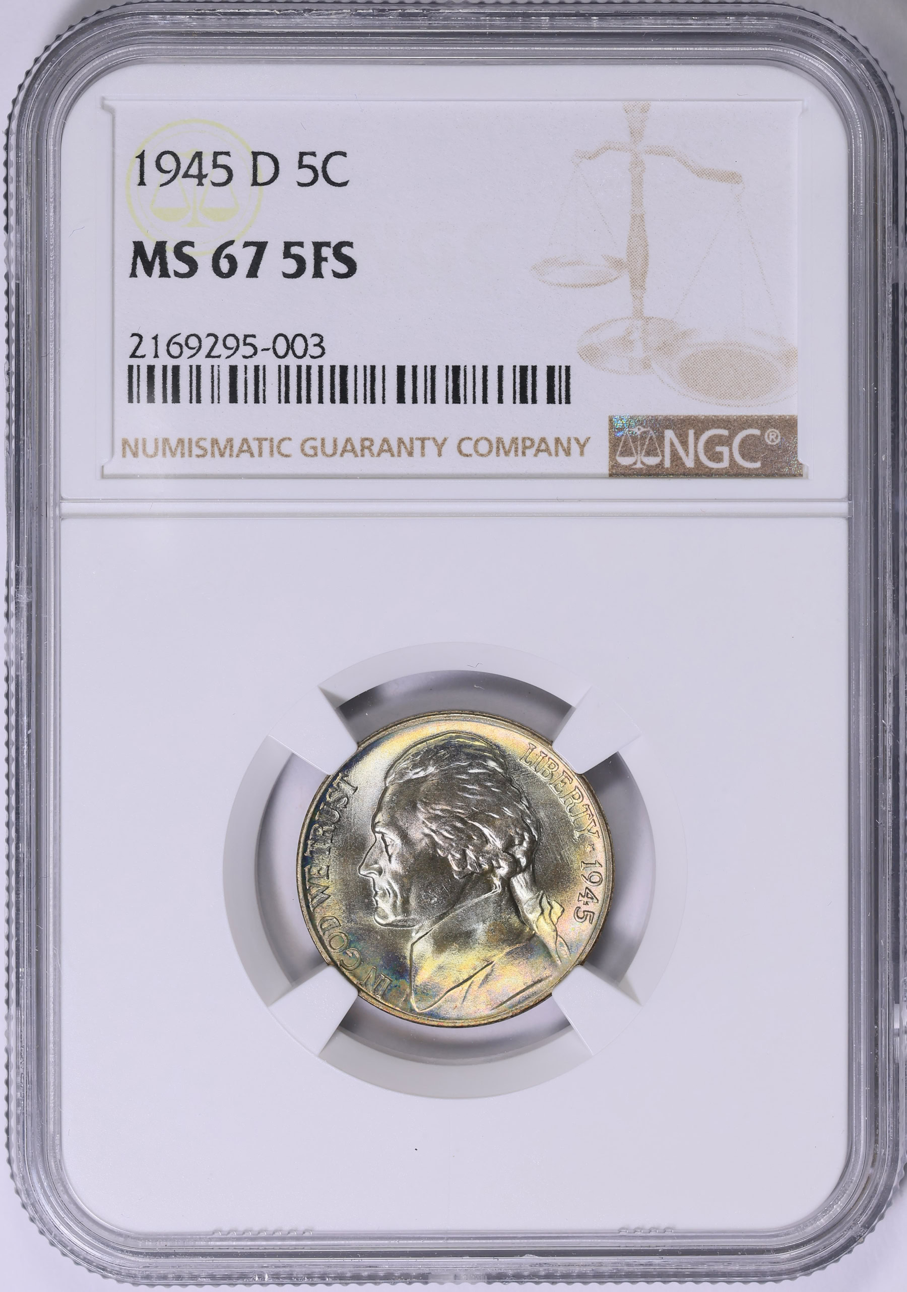 1945-D Jefferson Nickel NGC MS-67 5FS (Toned) (Item 1797856) | GreatCollections Coin Auctions