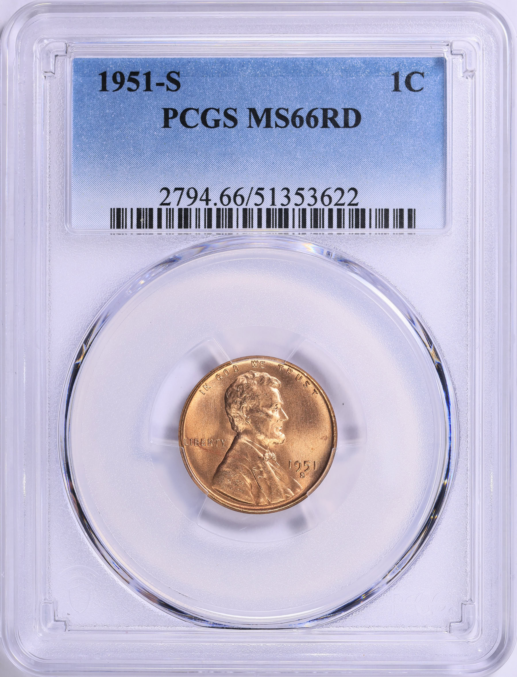 1951-S Lincoln Cent PCGS MS-66 RD (Item 1797886) | GreatCollections Coin Auctions