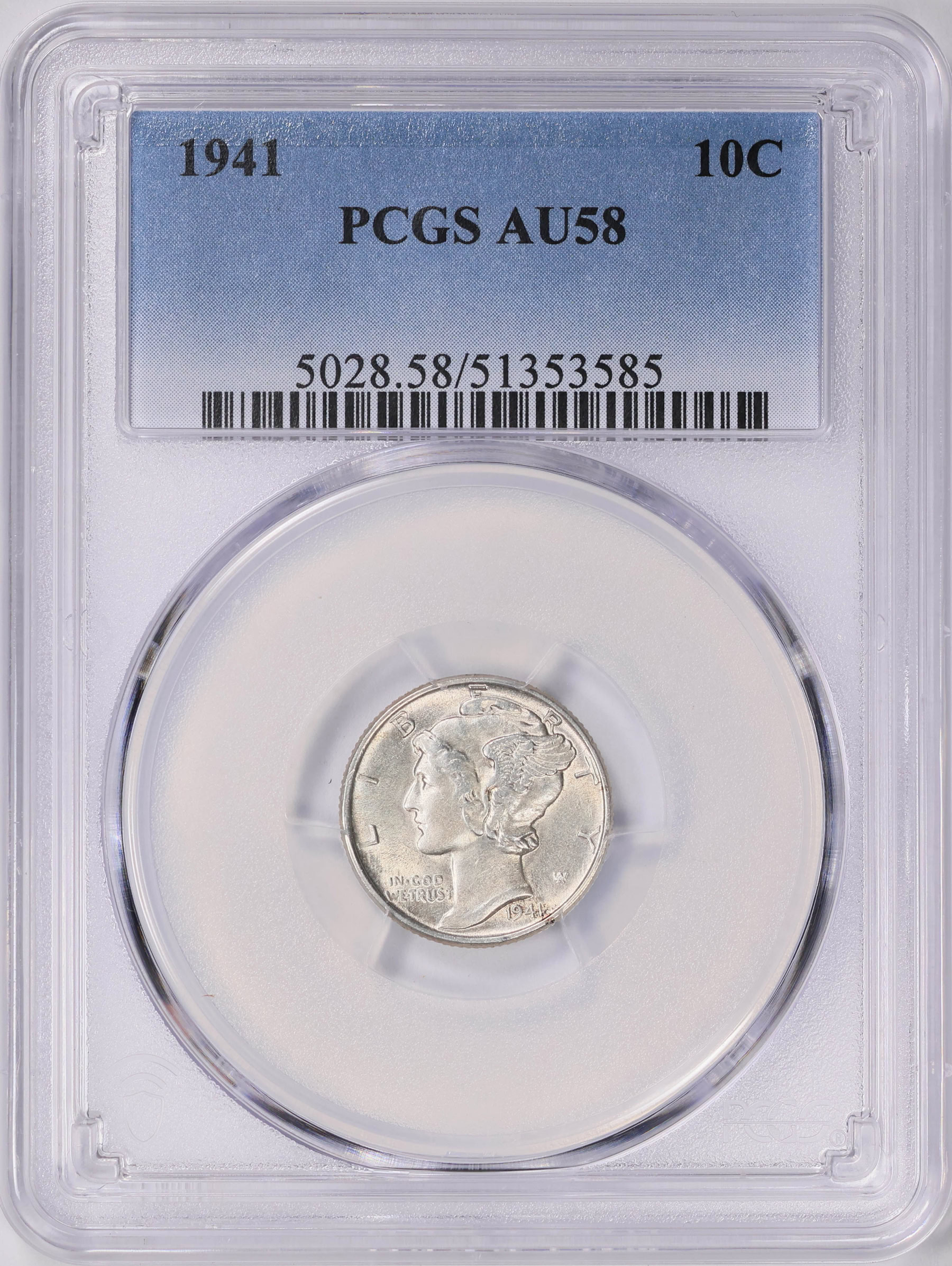 1941 Mercury Dime PCGS AU-58 (Item 1797910) | GreatCollections Coin Auctions