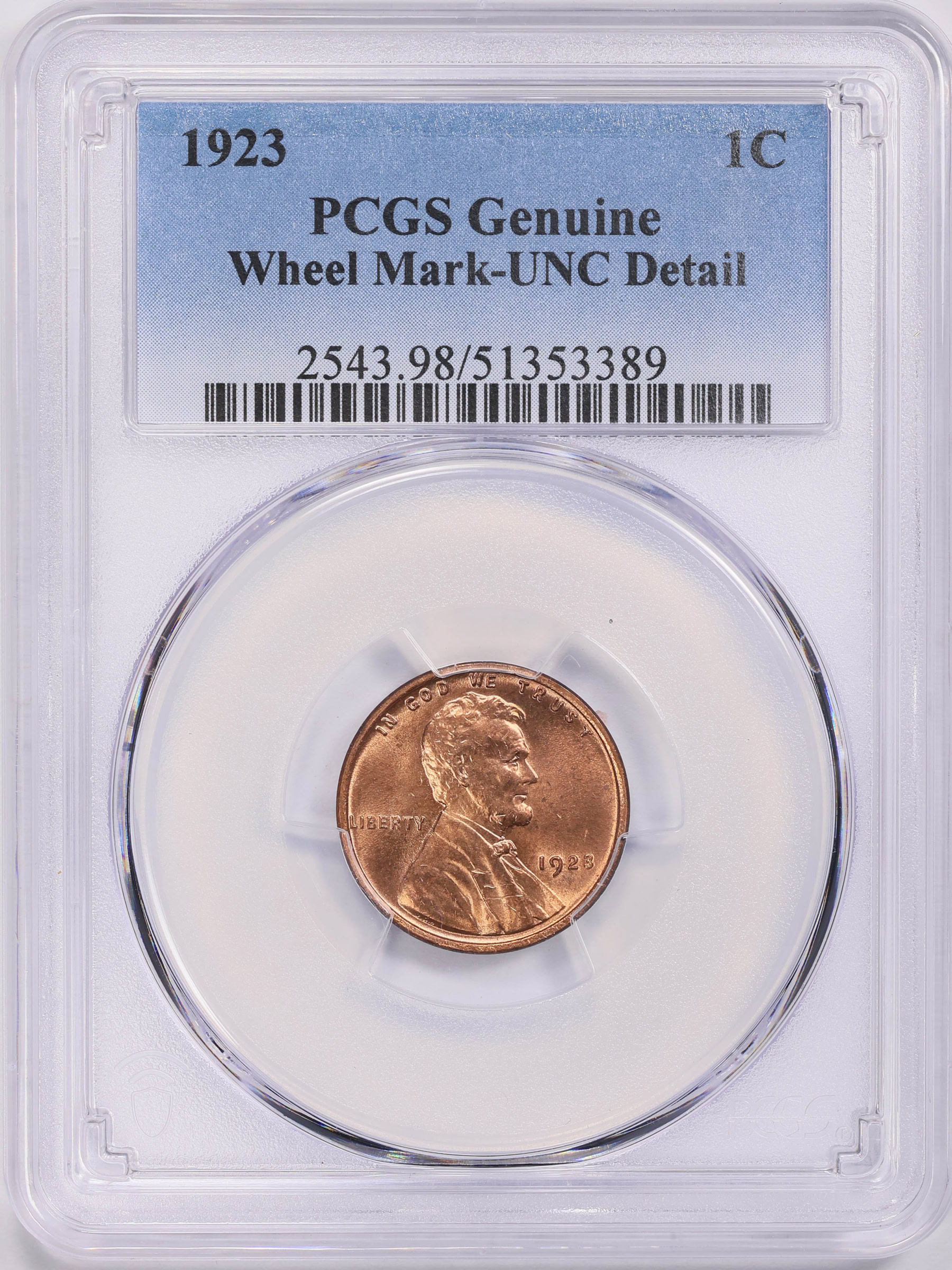 1923 Lincoln Cent PCGS Genuine Unc Details (Item 1797972) | GreatCollections Coin Auctions
