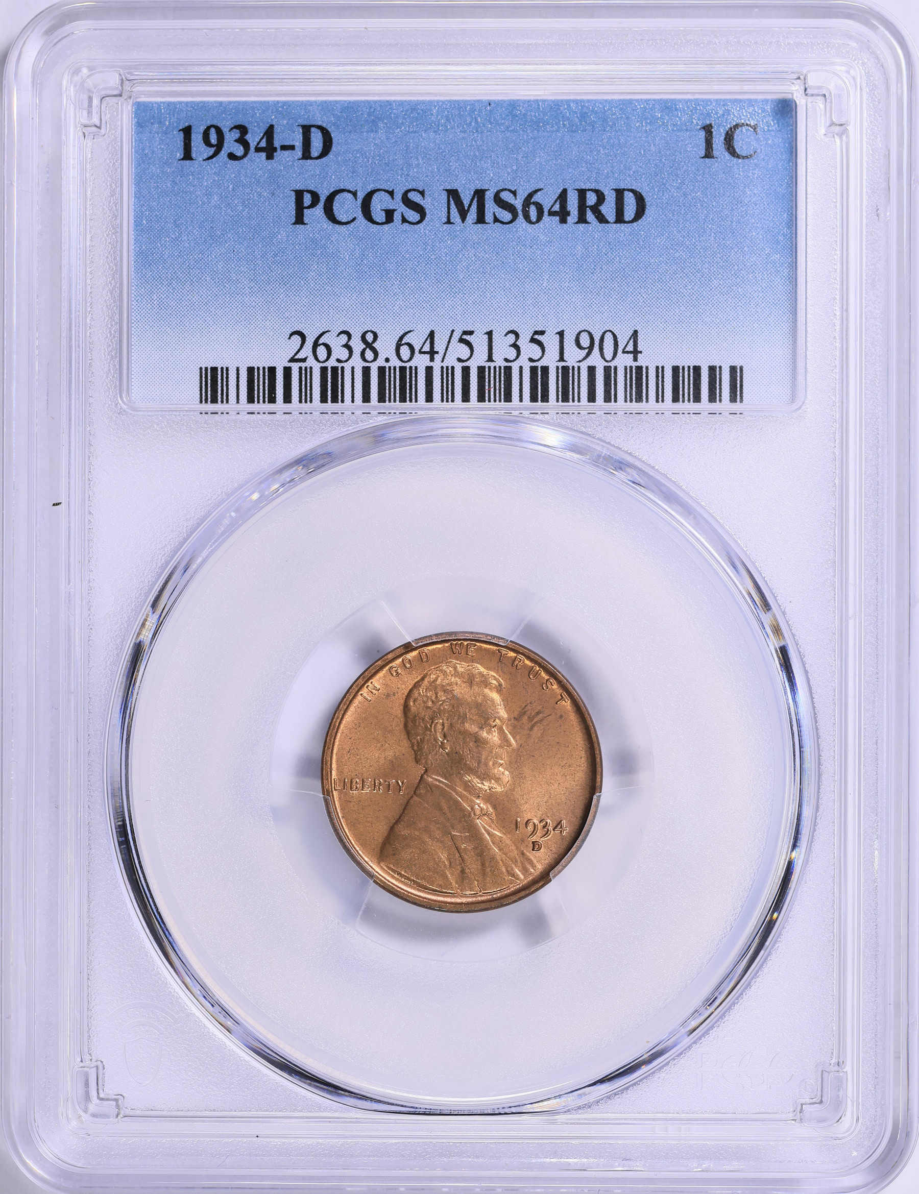 1934-D Lincoln Cent PCGS MS-64 RD (Item 1798008) | GreatCollections ...